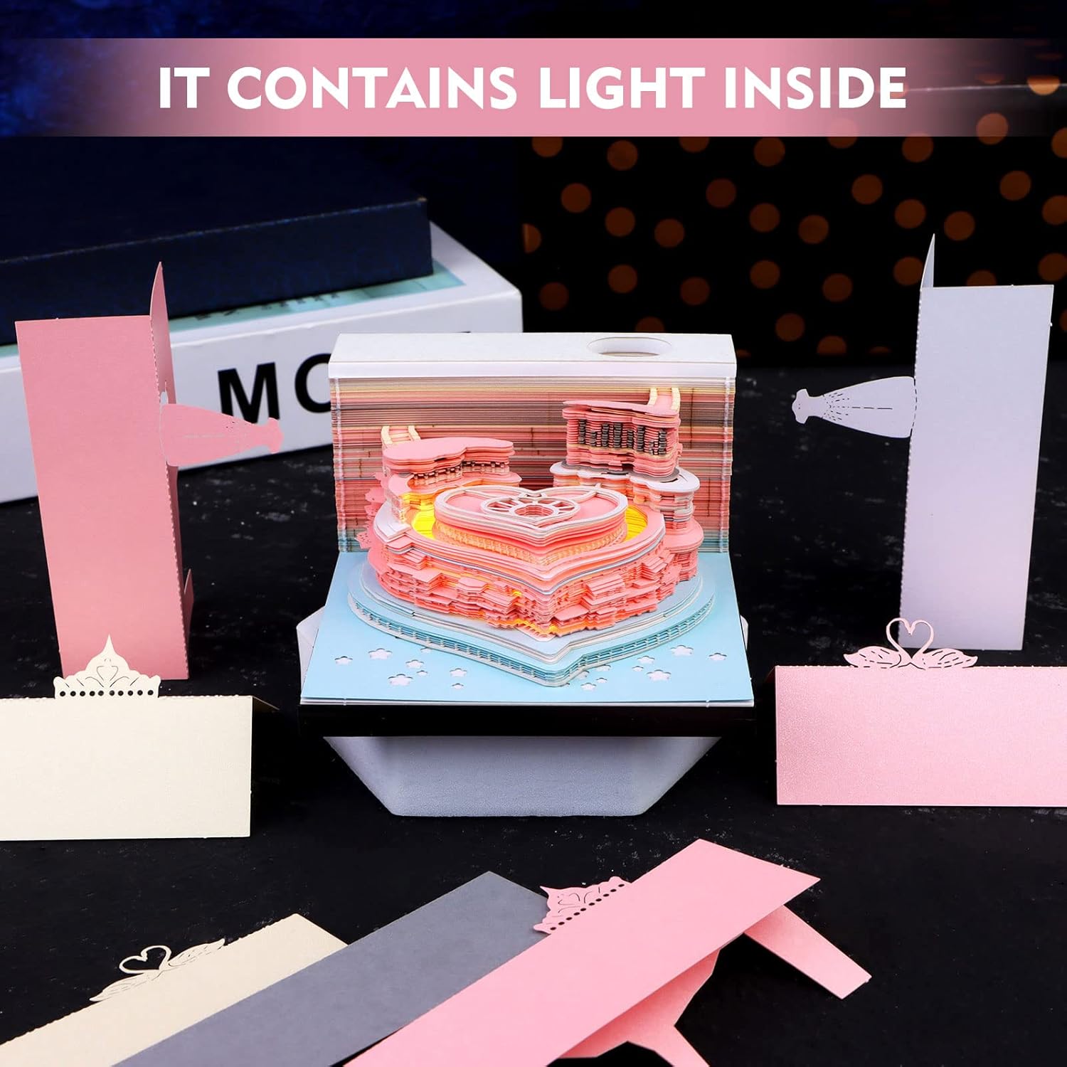 Buy 160 Sheets 3D Memo Pads with Light DIY Paper Art Pen Holder,Castle ...