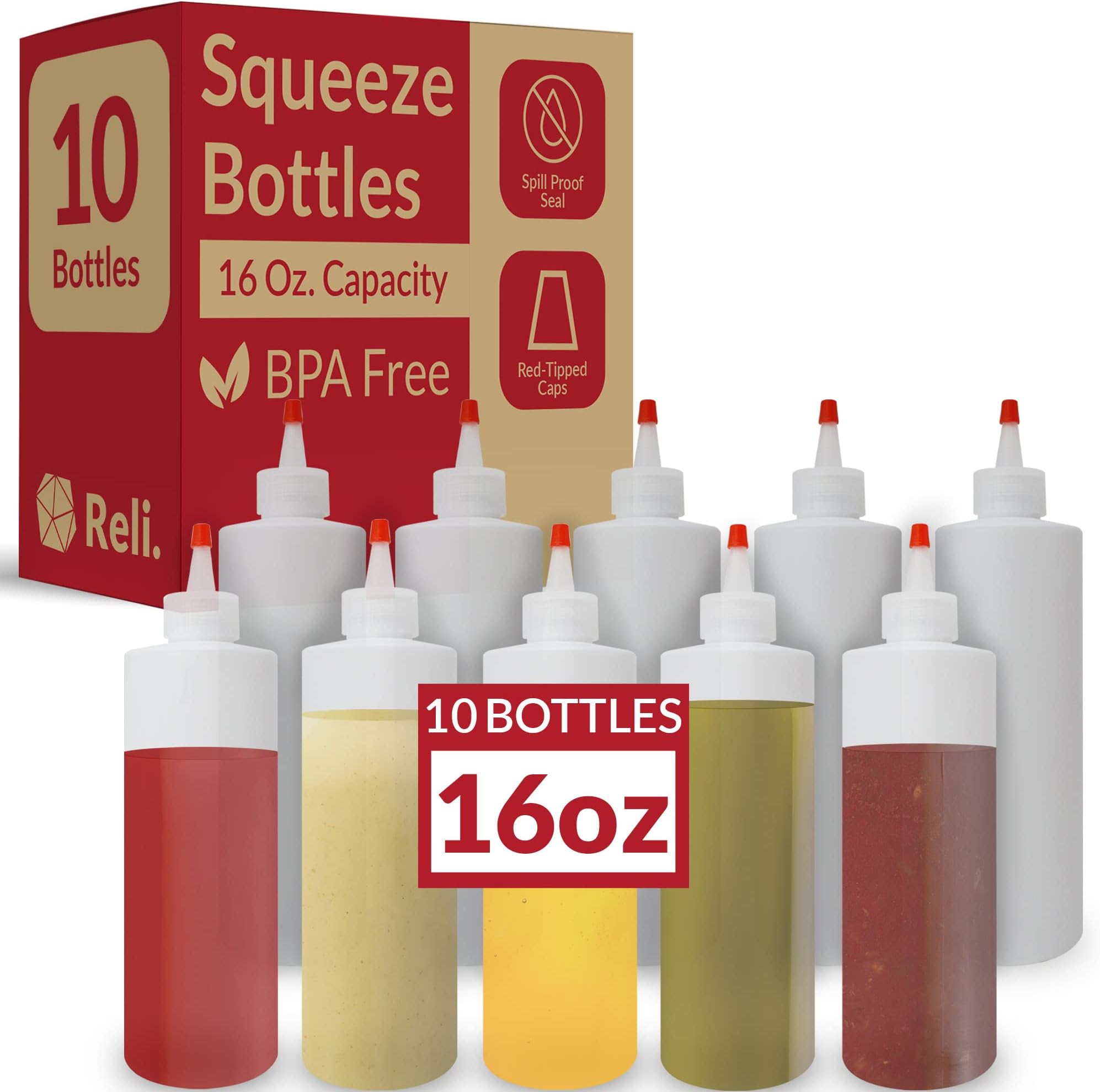 Amazon.com: Reli. Plastic Squeeze Bottles, 16 oz. | 10 Pack | Condiment ...