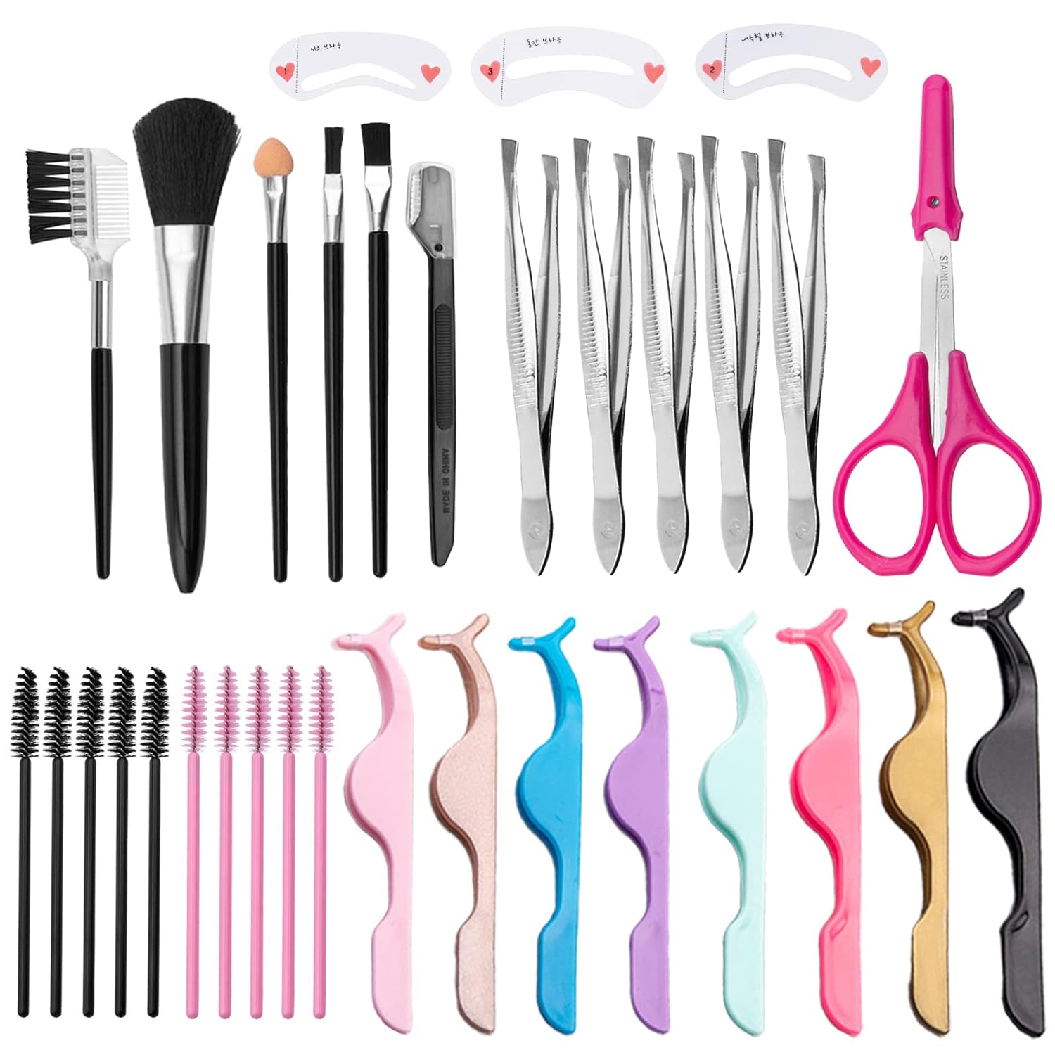 Amazon.com: Eyebrow Brush Tweezers Kit,False Eyelashes Applicator Tool ...