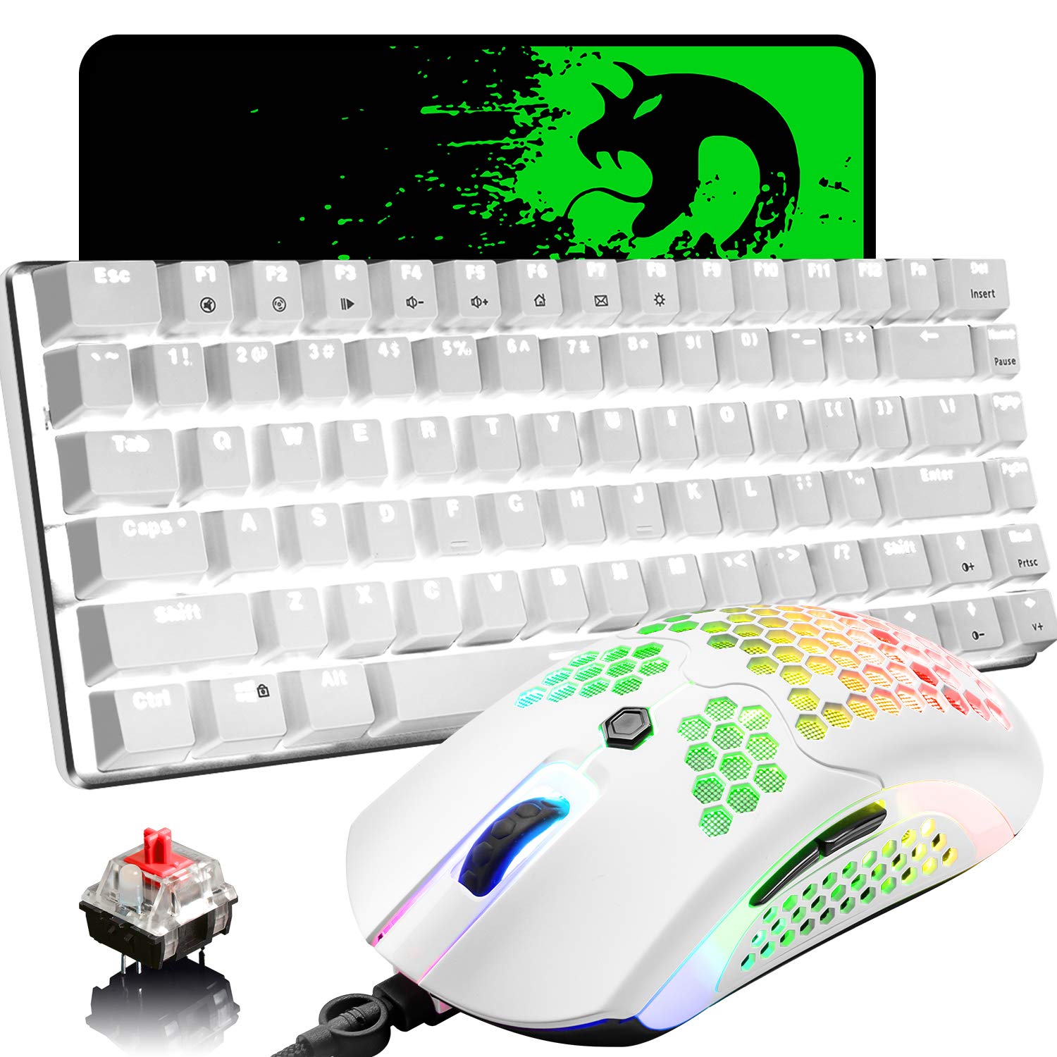 Buy 80% Mechanical Gaming Keyboard and Mouse,3 in 1 Gaming Set,White ...