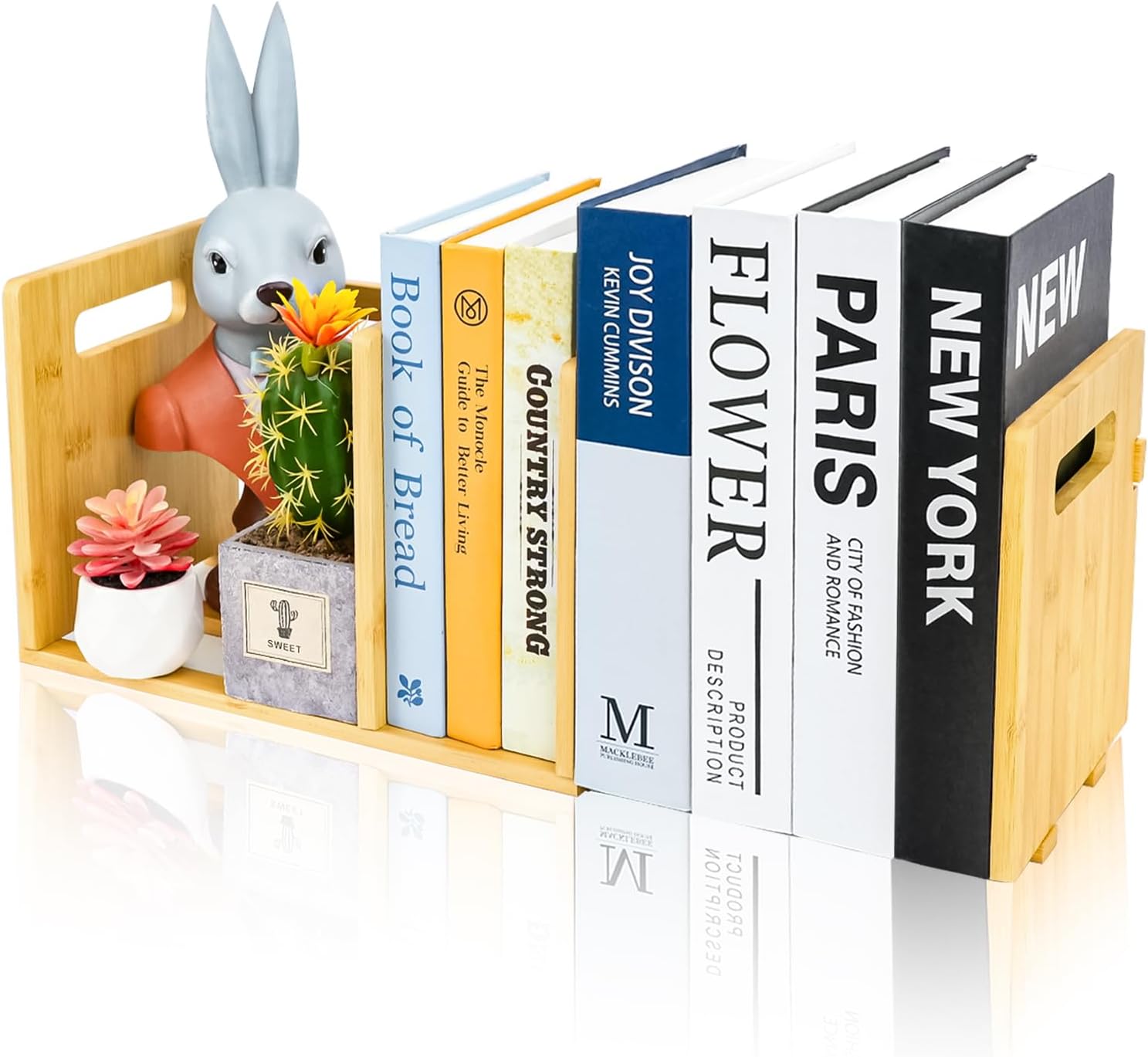 Small Expandable Desktop Bookshelf with Carry Handles, Bamboo ...