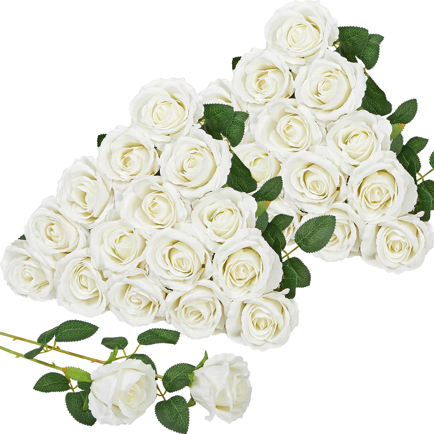 Amazon.com: Serwalin 30pcs Artificial Silk Roses Flowers, White Artificial Roses with Long Stems ...