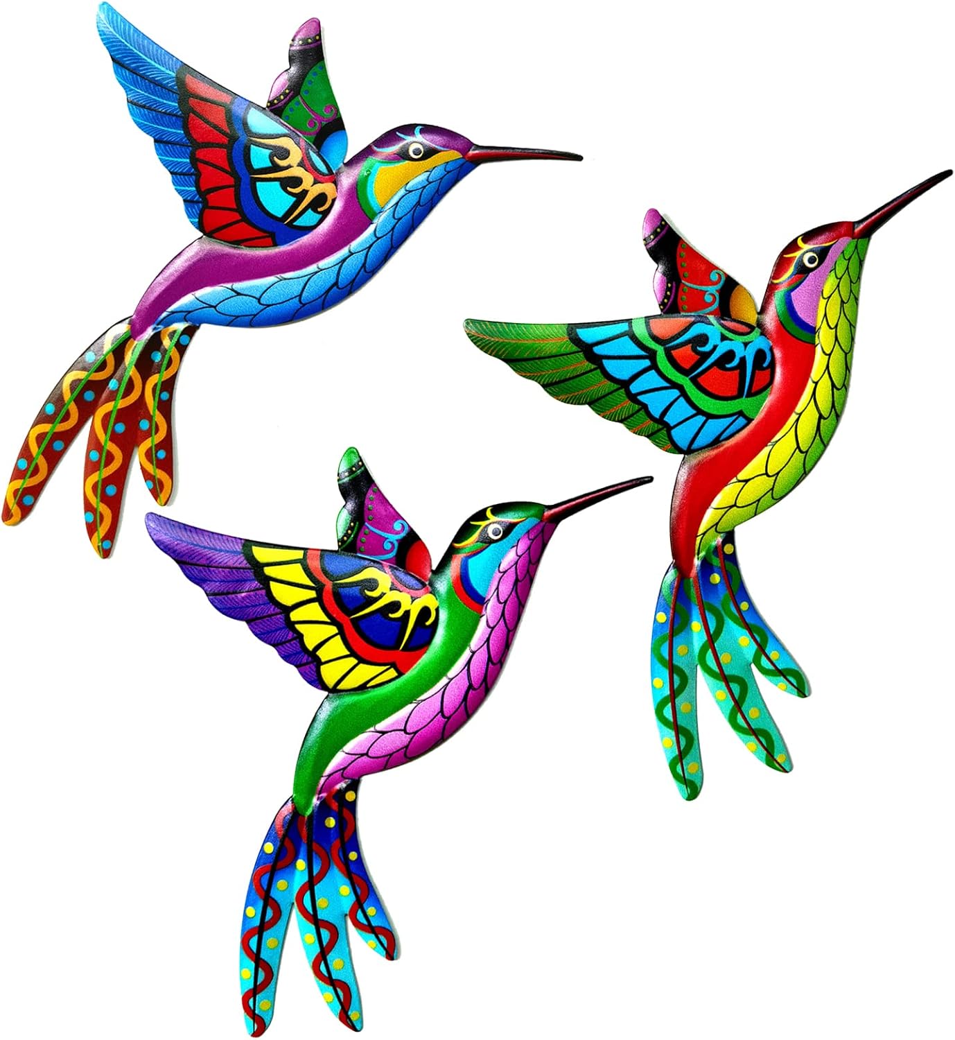 SUNNEKO 3 PCS Large Metal Hummingbird Garden Ornaments Outdoor, Metal ...