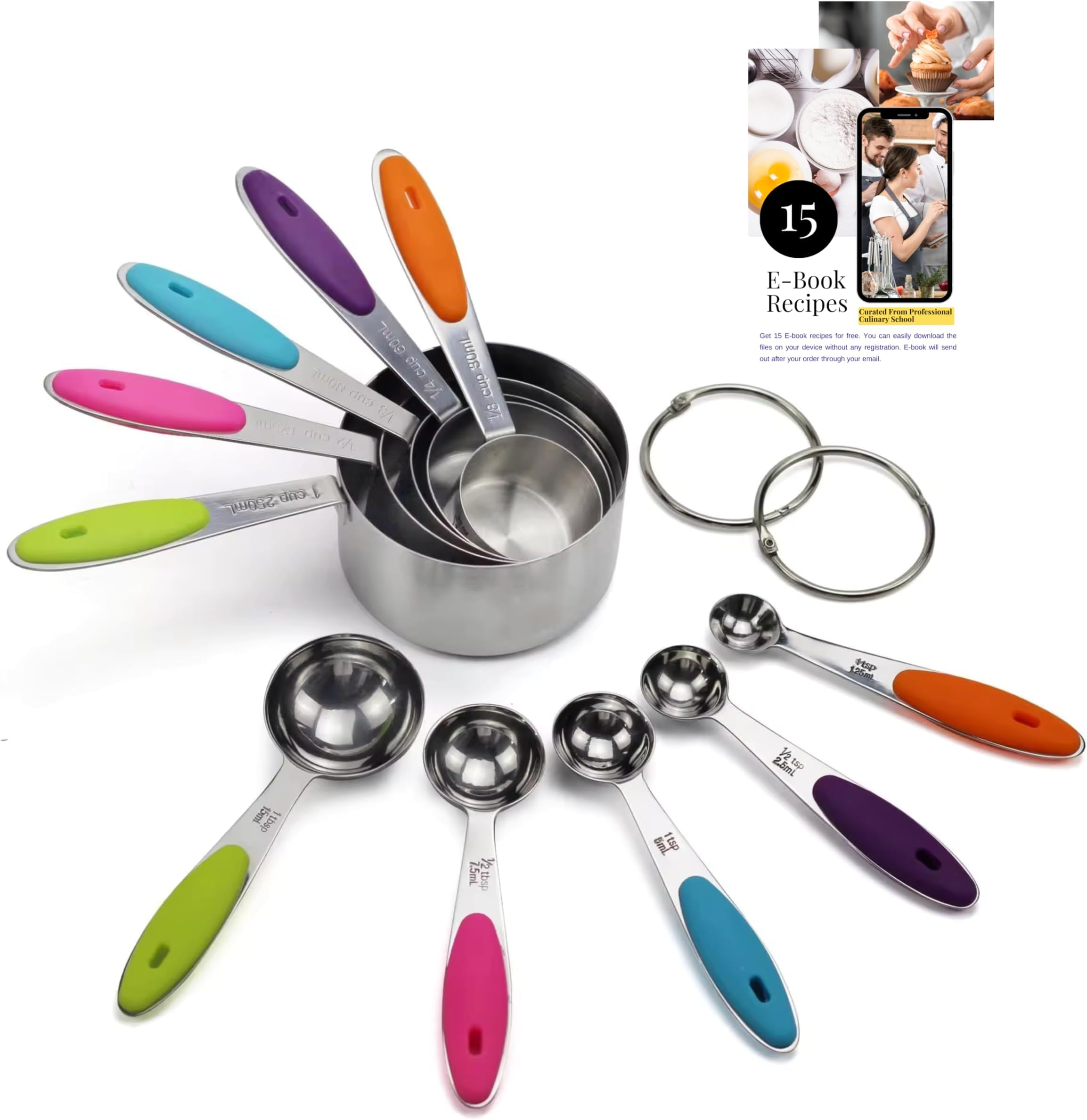 Amazon.com: Measuring Cup and Measuring Spoon Set, 5 Stainless Steel Measuring Cups & 5 ...