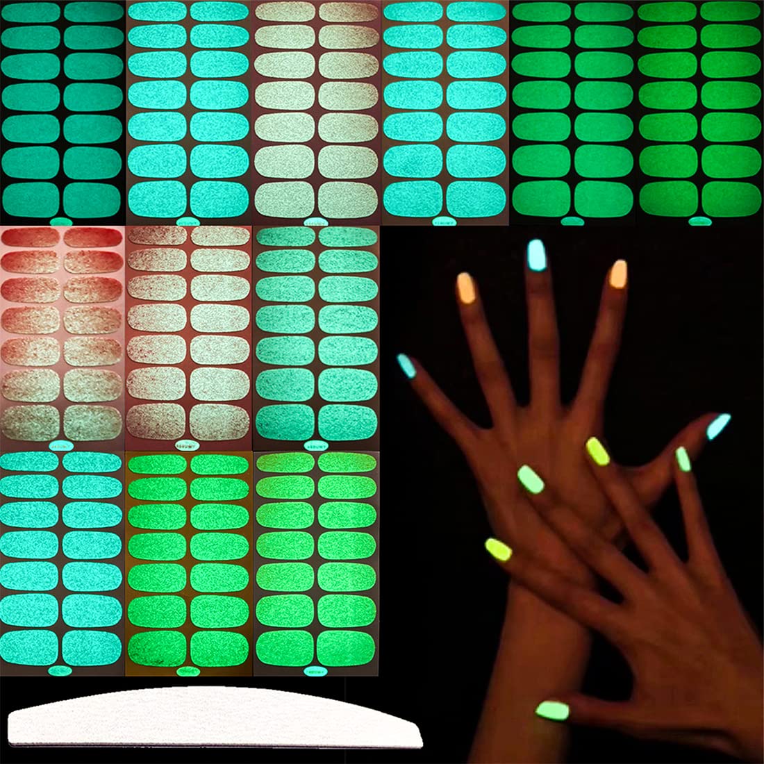 Amazon.com: XEAOHESY 12 Sheets Luminous Solid Color Nail Polish Strips ...