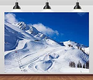 Amazon.com : BELECO 5x3ft Fabric Winter Ski Mountain Backdrop White ...