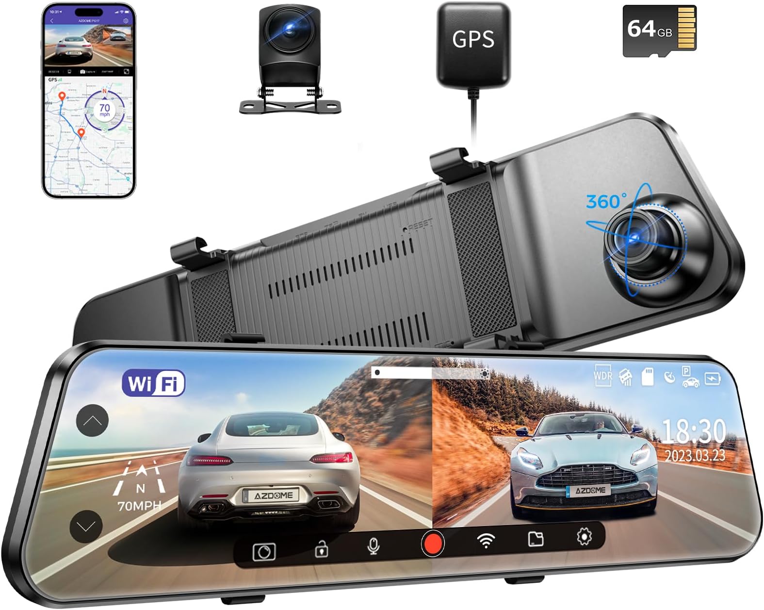 Amazon.com: Mirror Dash Cam, 4K Rear View Mirror Camera, 12'' Front and ...