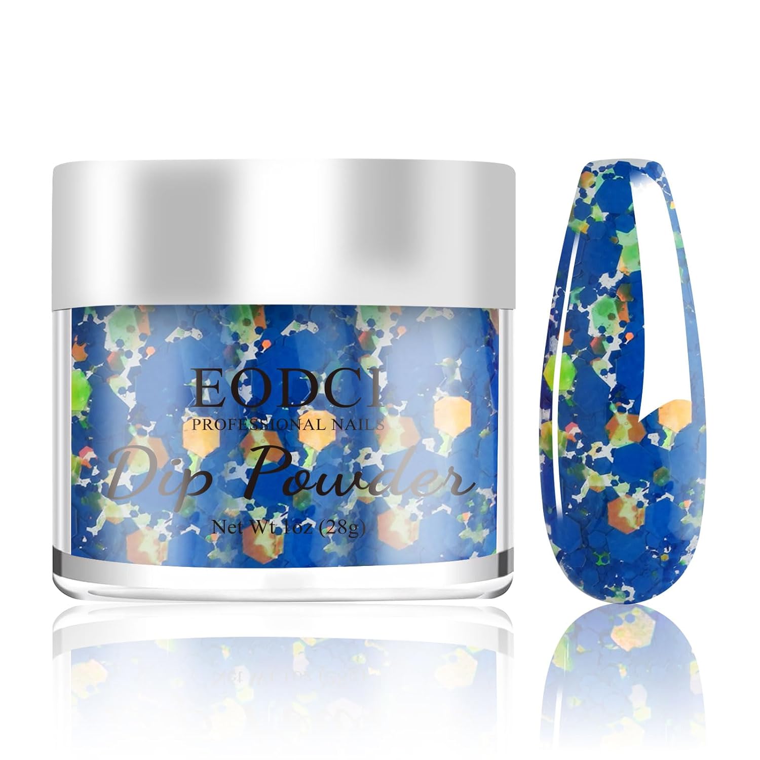 Amazon.com: EODCI Dopamine Nail Dip Powder - Blue Glitter Hexagon ...