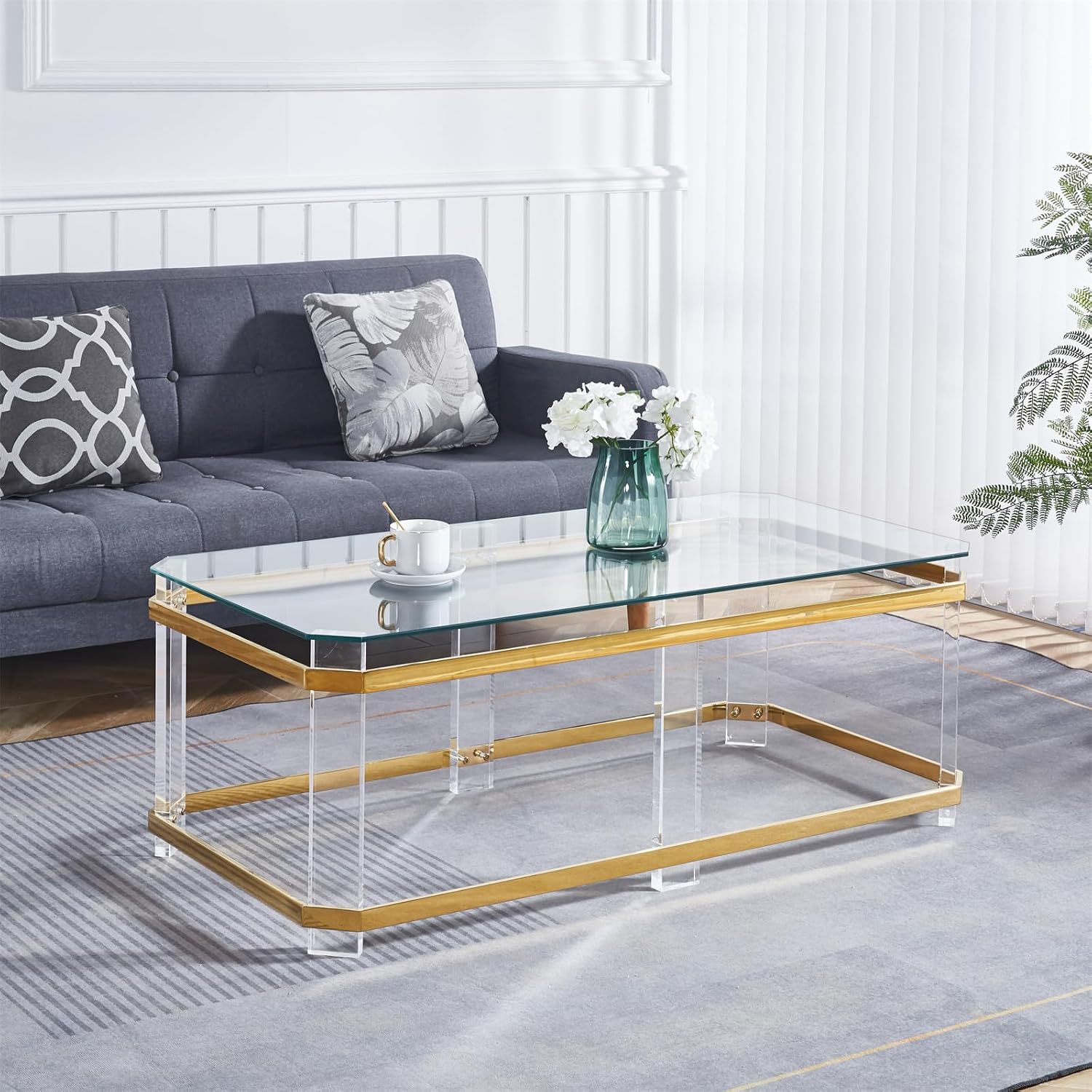 Amazon.com: Stainless Steel Coffee Table with Acrylic Frame and Clear ...