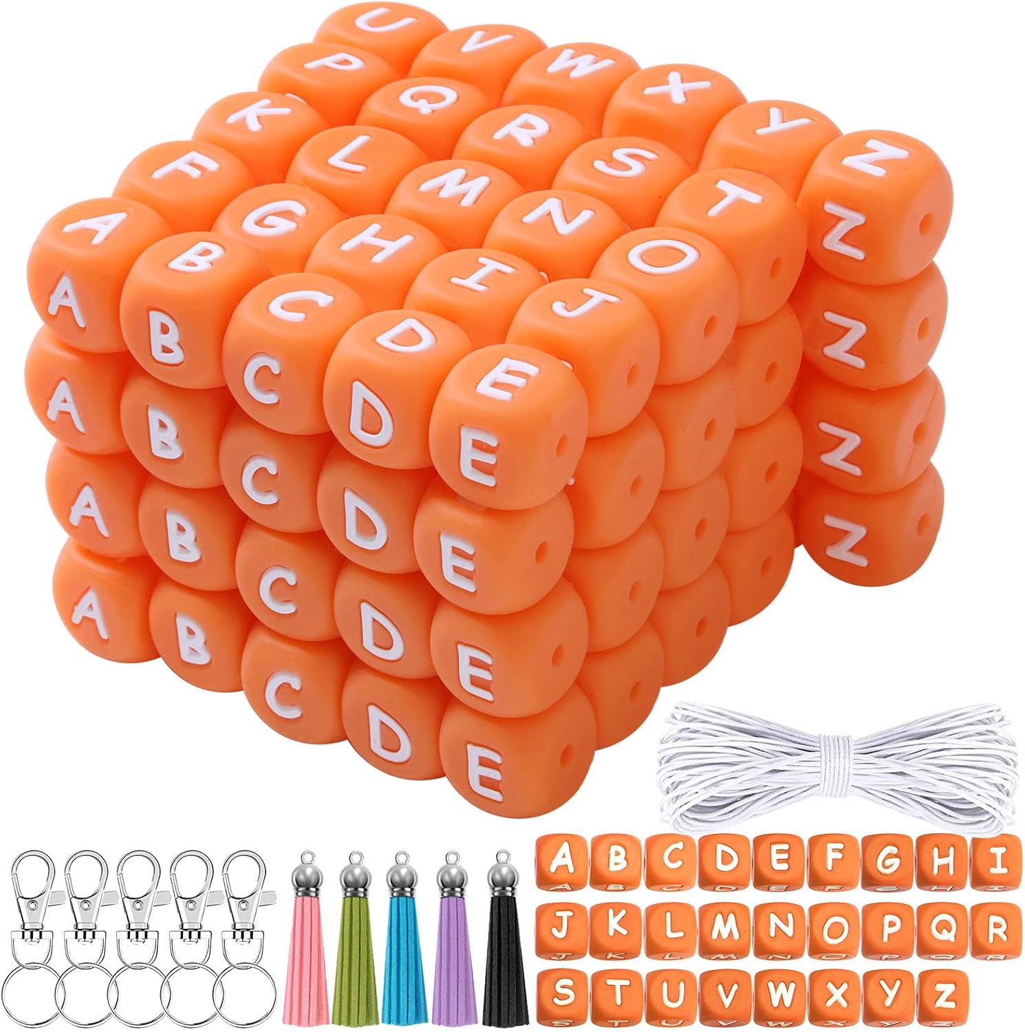 Amazon.com: Silicone Letter Beads for Keychain Making A-Z Square ...