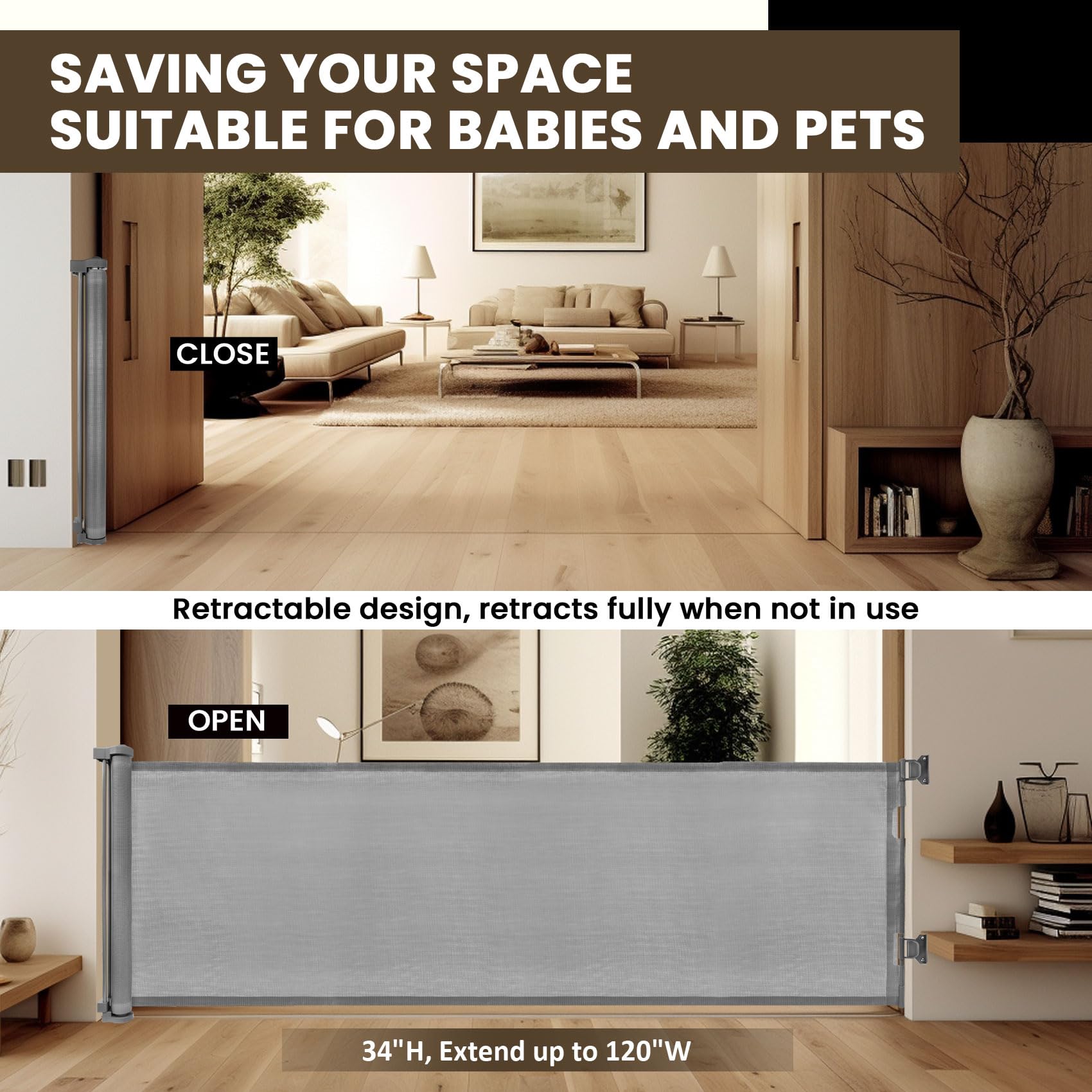 Snapklik.com : Miumoon Upgrade 120 Inch Retractable Baby Gates Extra Wide