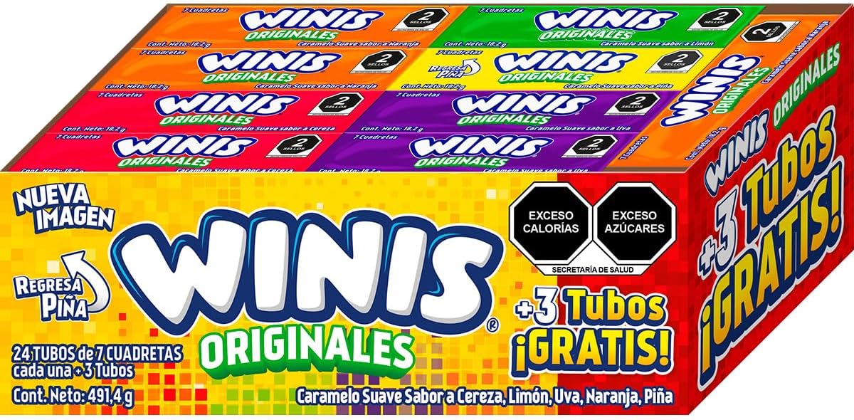 Winis Originales Tubo con 7 Cuadretas de 2.6 g c/u. Display con 24 ...