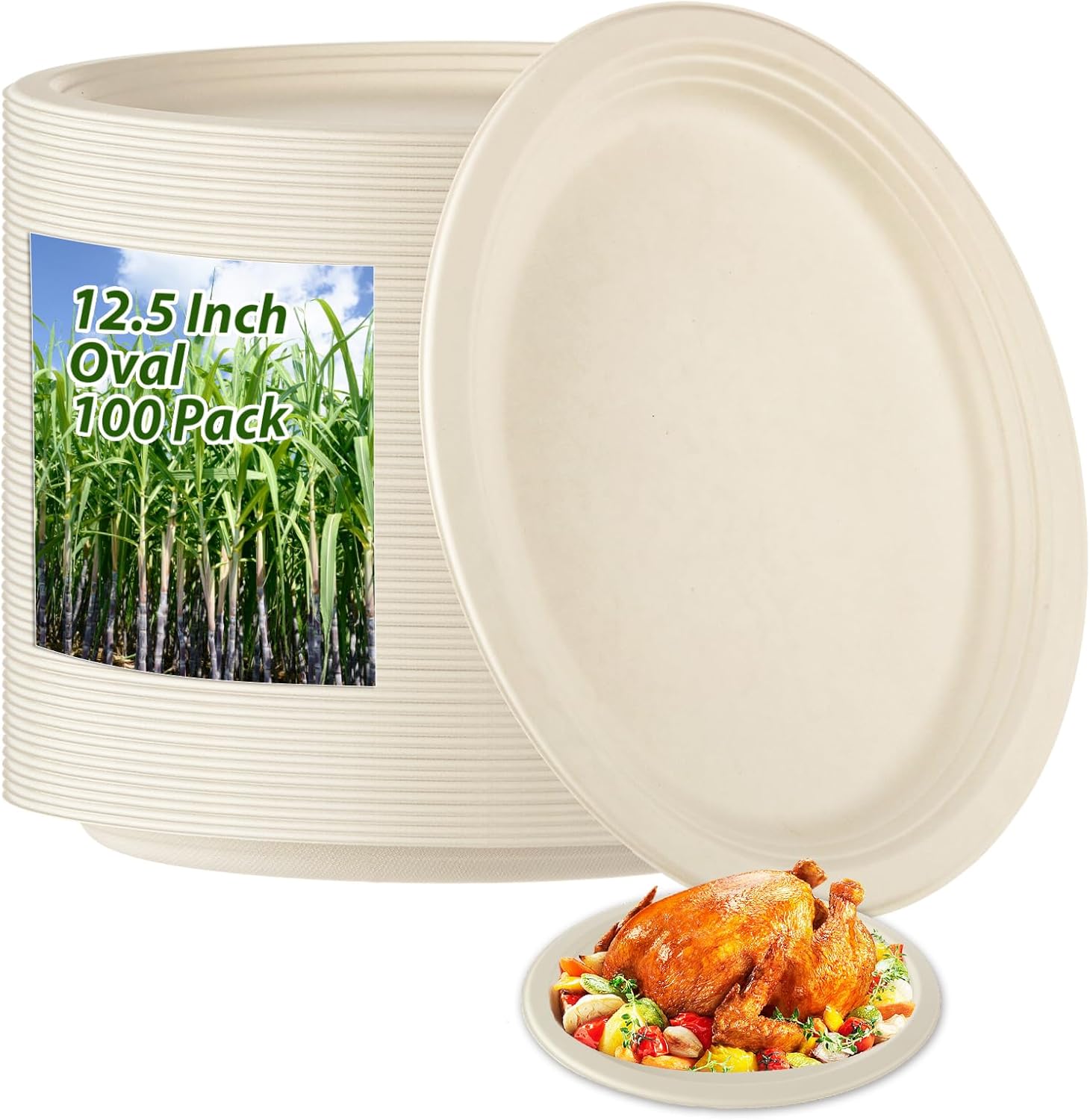 Amazon.com: YAYODS 100 Pack Oval Paper Plates Heavy Duty 12.5 Inch ...