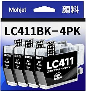 Amazon.co.jp: 【Mohjet】LC411BK 顔料 ブラザー互換 411 インク 黒 4本セット ブラザー対応 LC411 互換 インク Brother用 DCP-J526N ...