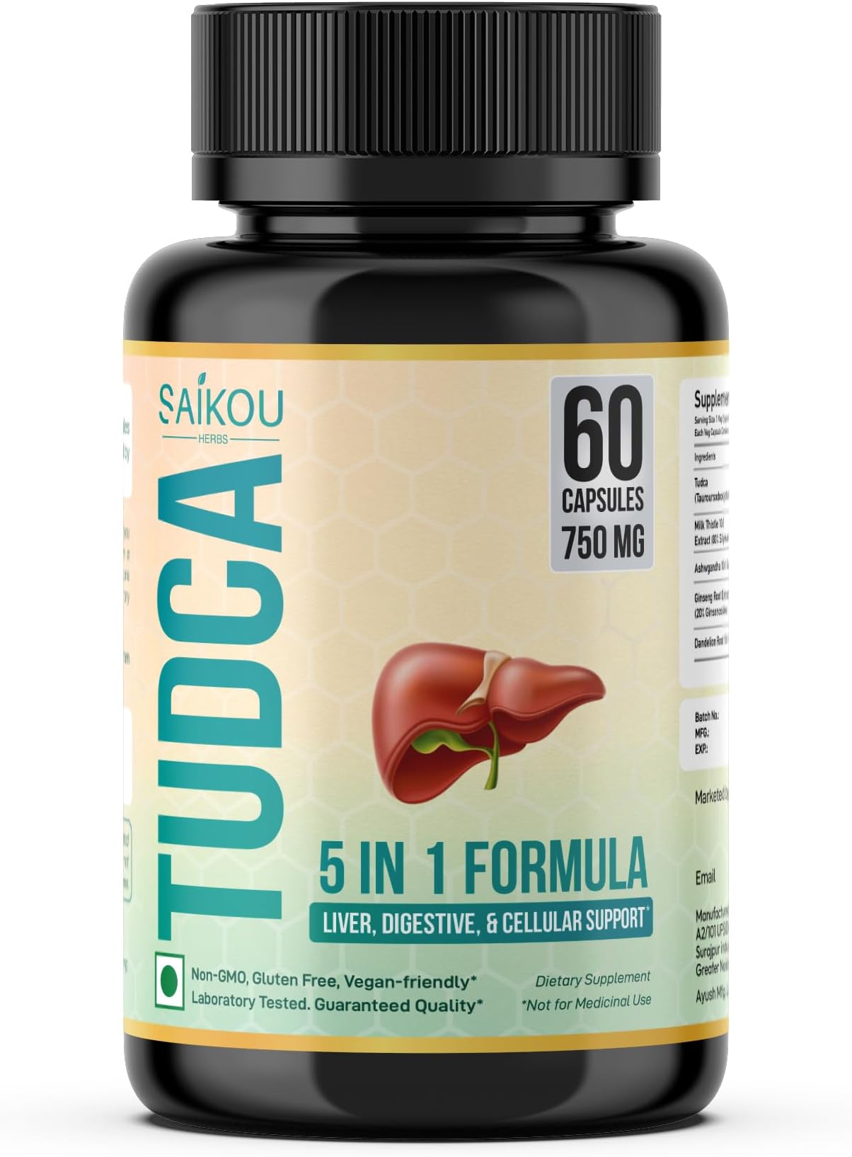 Amazon.com: SAIKOU HERBS TUDCA (Tauroursodeoxycholic Acid) 750mg - 5 in ...