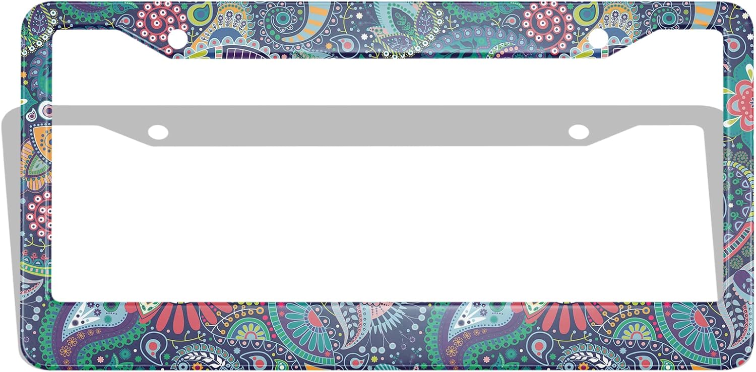 Amazon.com: EKOBLA Paisley License Plate Cover Blue Purple Stylized ...