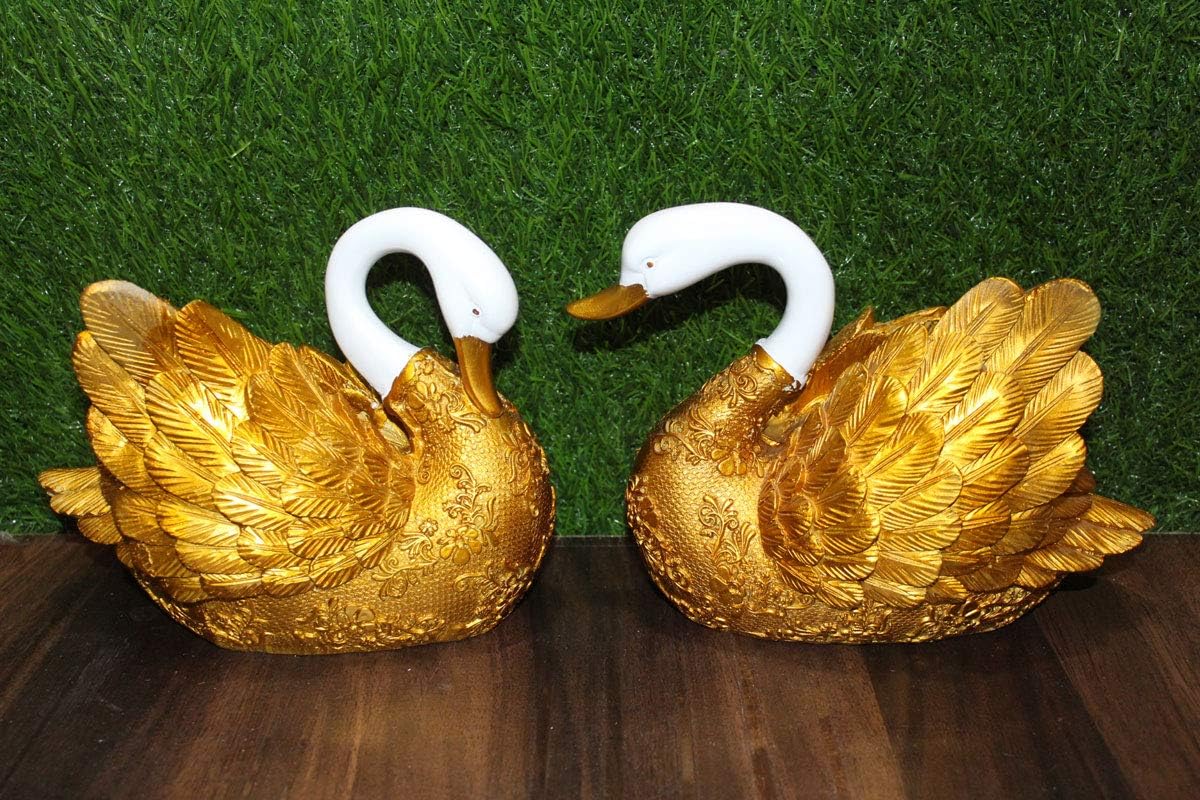 Amazon.com: Polyresin Swan Pair Statue for Home Decor Office Diwali ...