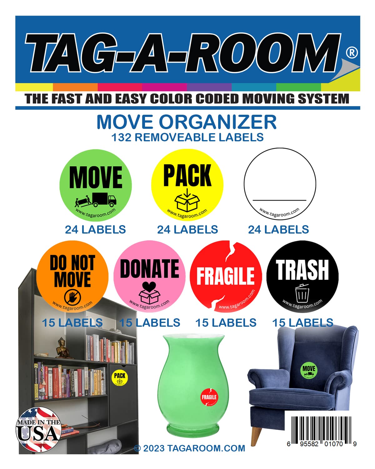 Amazon.com : Tag-A-Room Moving Label Stickers "Move Organizer", 132 ...