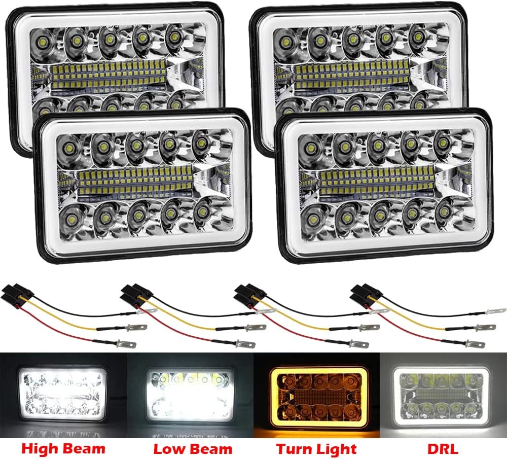 Amazon.com: TURBO SII DOT Approved 4X6 LED Headlight Assemblies Hi/Lo ...