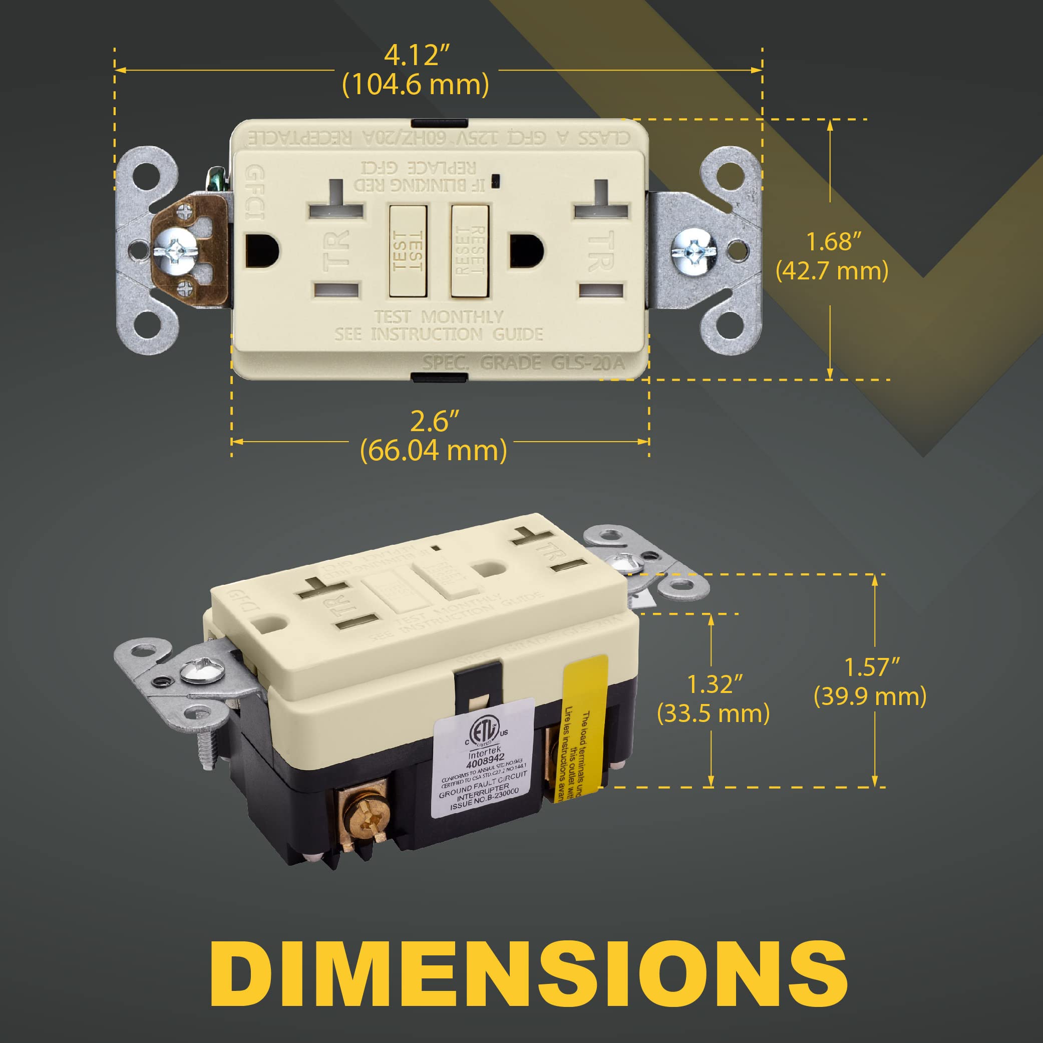 Gfci Receptacle Dimensions BAOMAIN GFCI Outlet Receptacle, 15Amp
