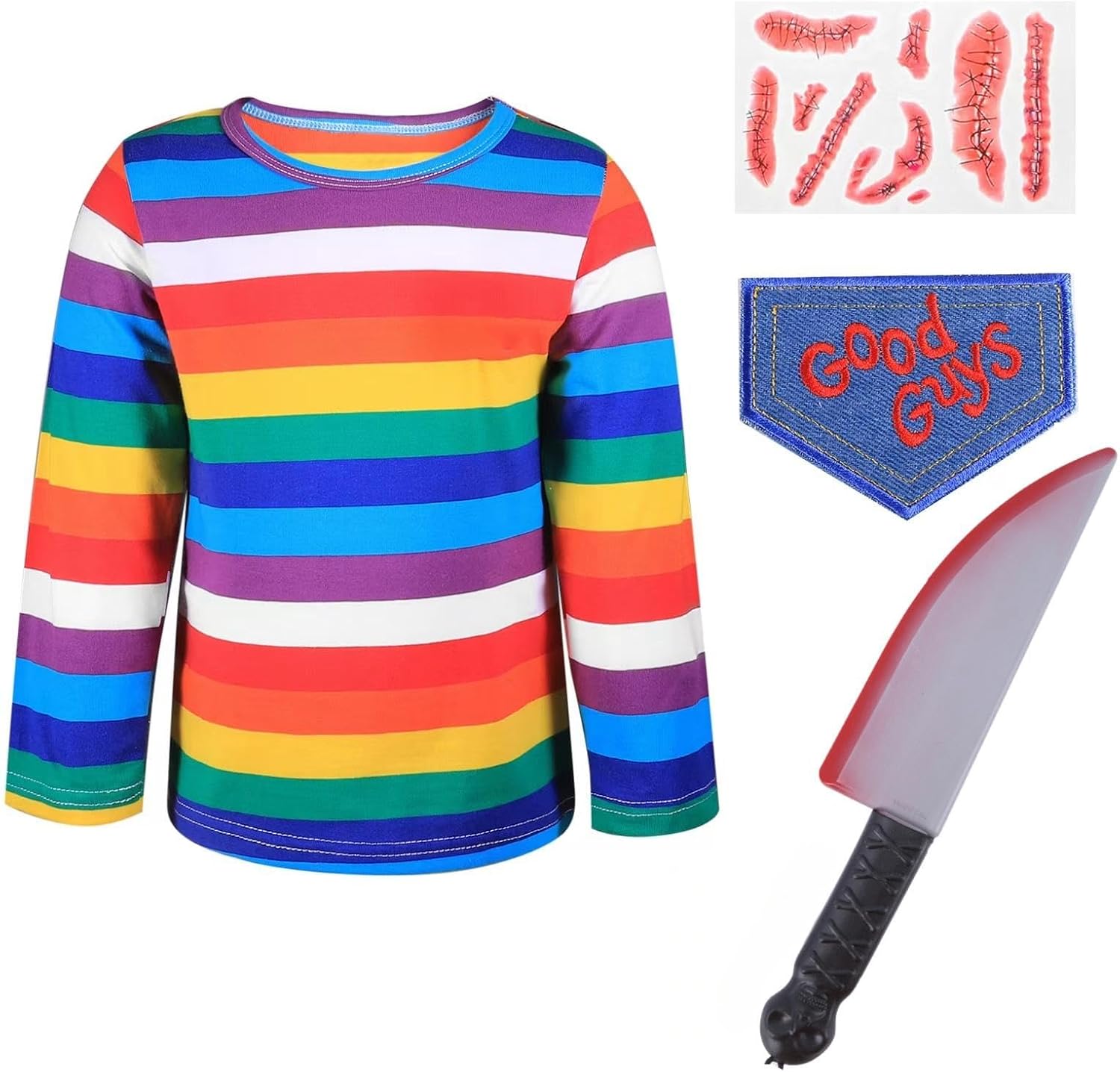 Amazon.com: FONYFA Halloween Chucky Costume for Kids Rainbow Striped ...
