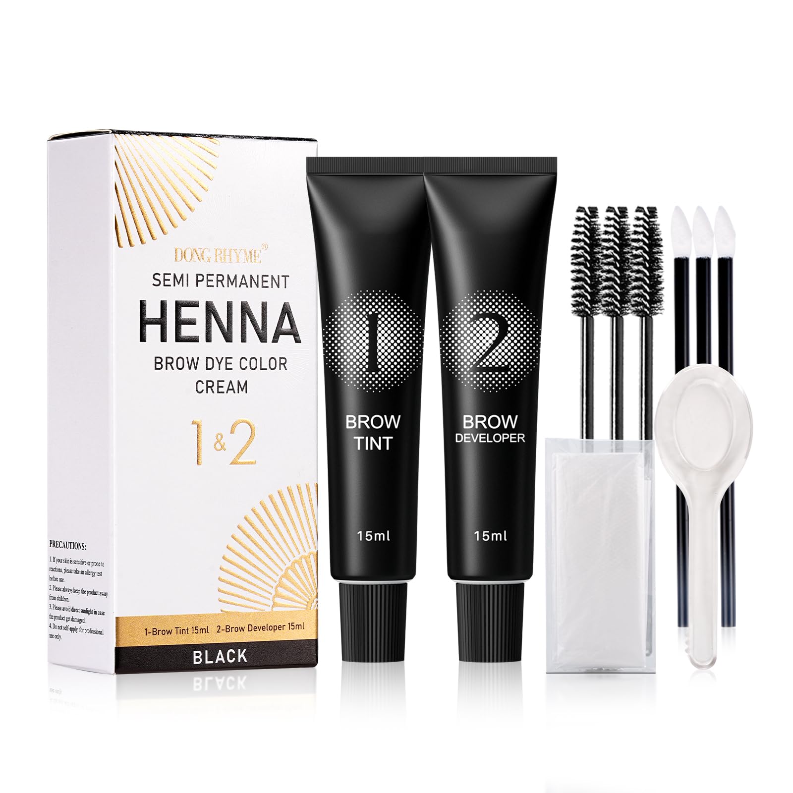 Eyebrow Tint Kit Black Hen-na, Semi-Permanent Professional Brow Tint ...