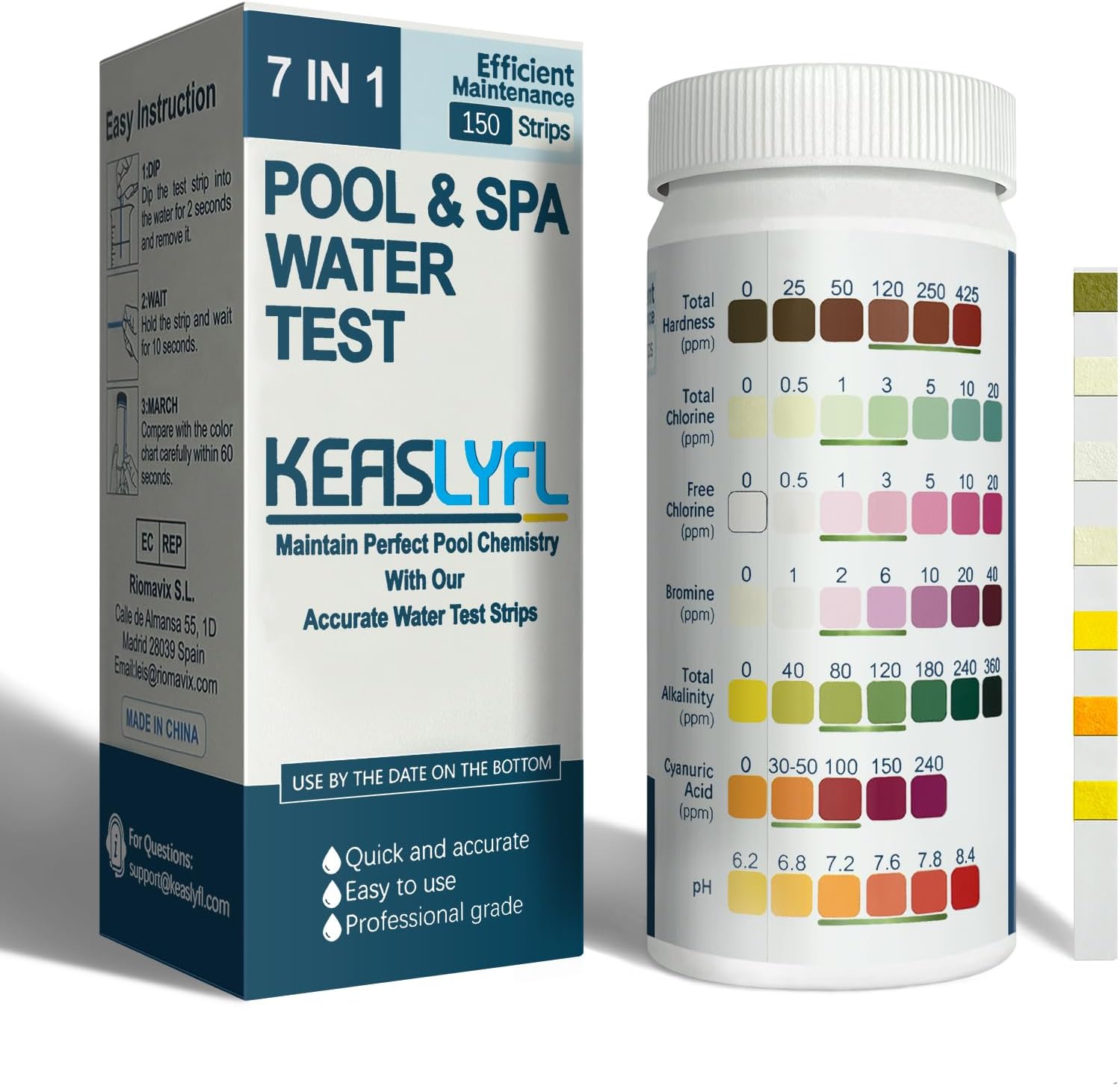 Amazon.com : EASYTEST 7-Way Pool Test Strips, 150 Strips Water Chemical ...