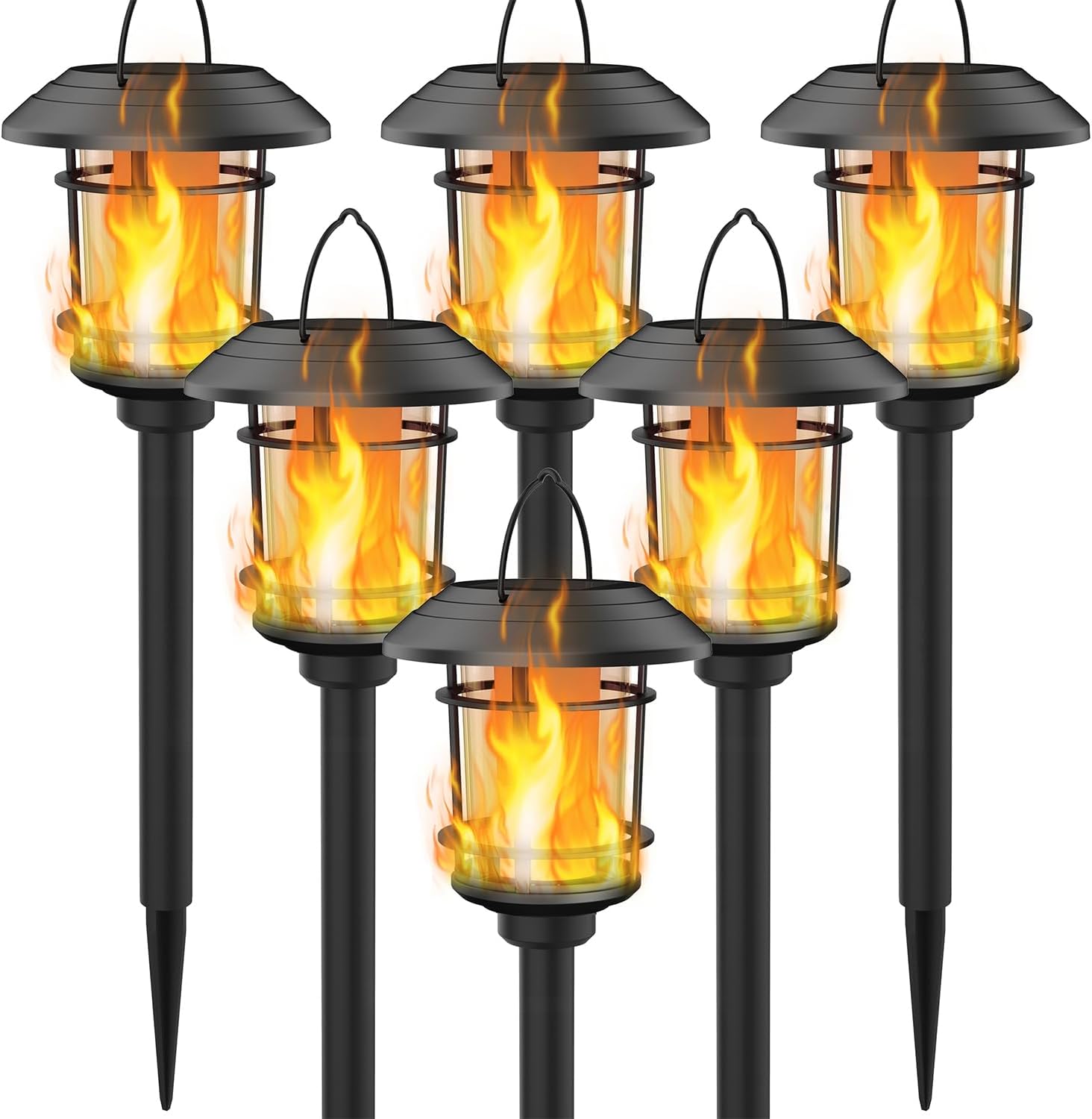 Amazon.com : Dynaming 6 Pack Solar Flame Torch Lights Outdoor, Dual Use ...