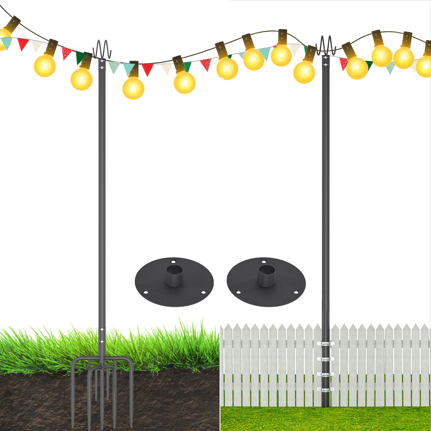 JAYNLT 2 Pack String Light Poles,9 FT Outdoor Light Poles for Outside ...