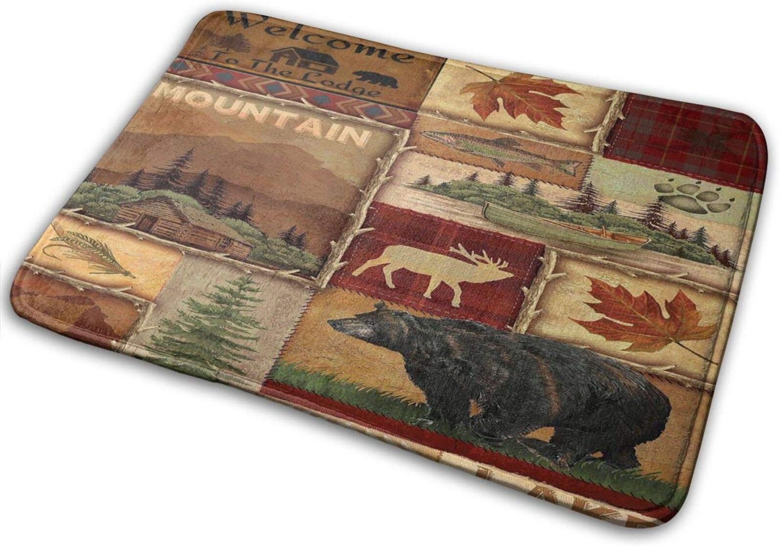 Amazon.com: Rustic Cabin Wildlife Kitchen Rug Maple Leaf Bear Moose ...