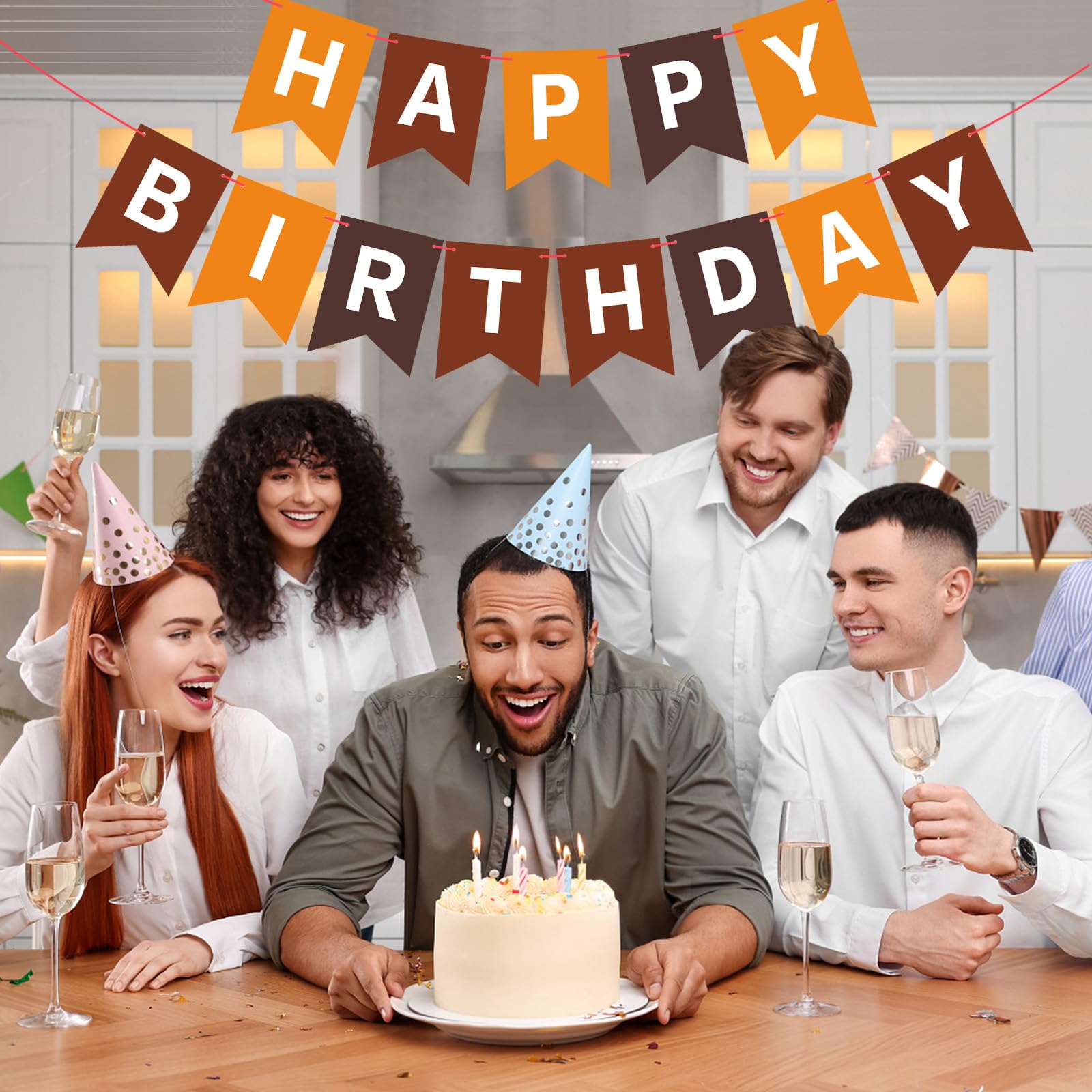 Snapklik.com : Brown Happy Birthday Banner Sign Birthday Bunting Banner ...
