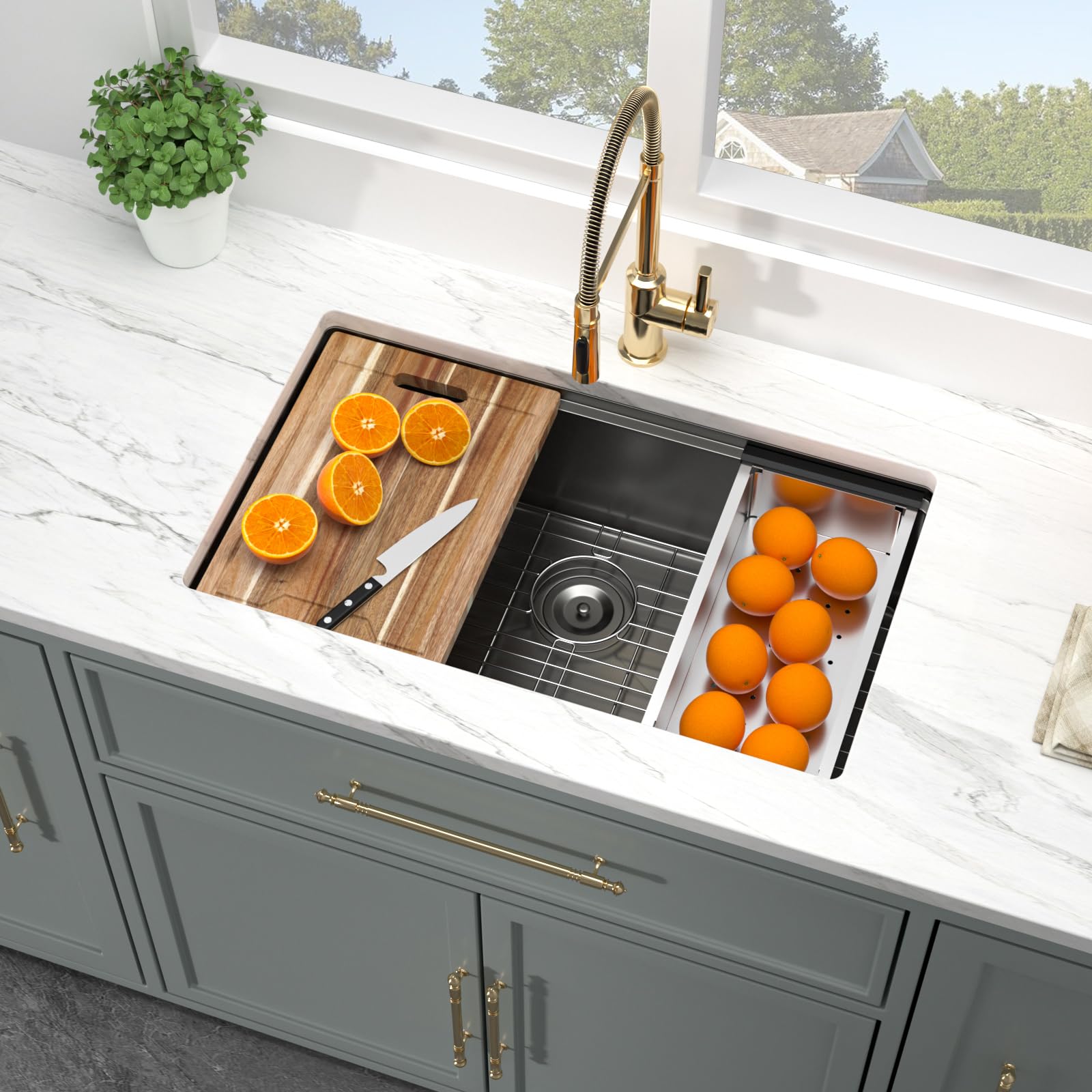Snapklik.com : 28 Black Kitchen Sink Undermount Workstation - 28x18 ...