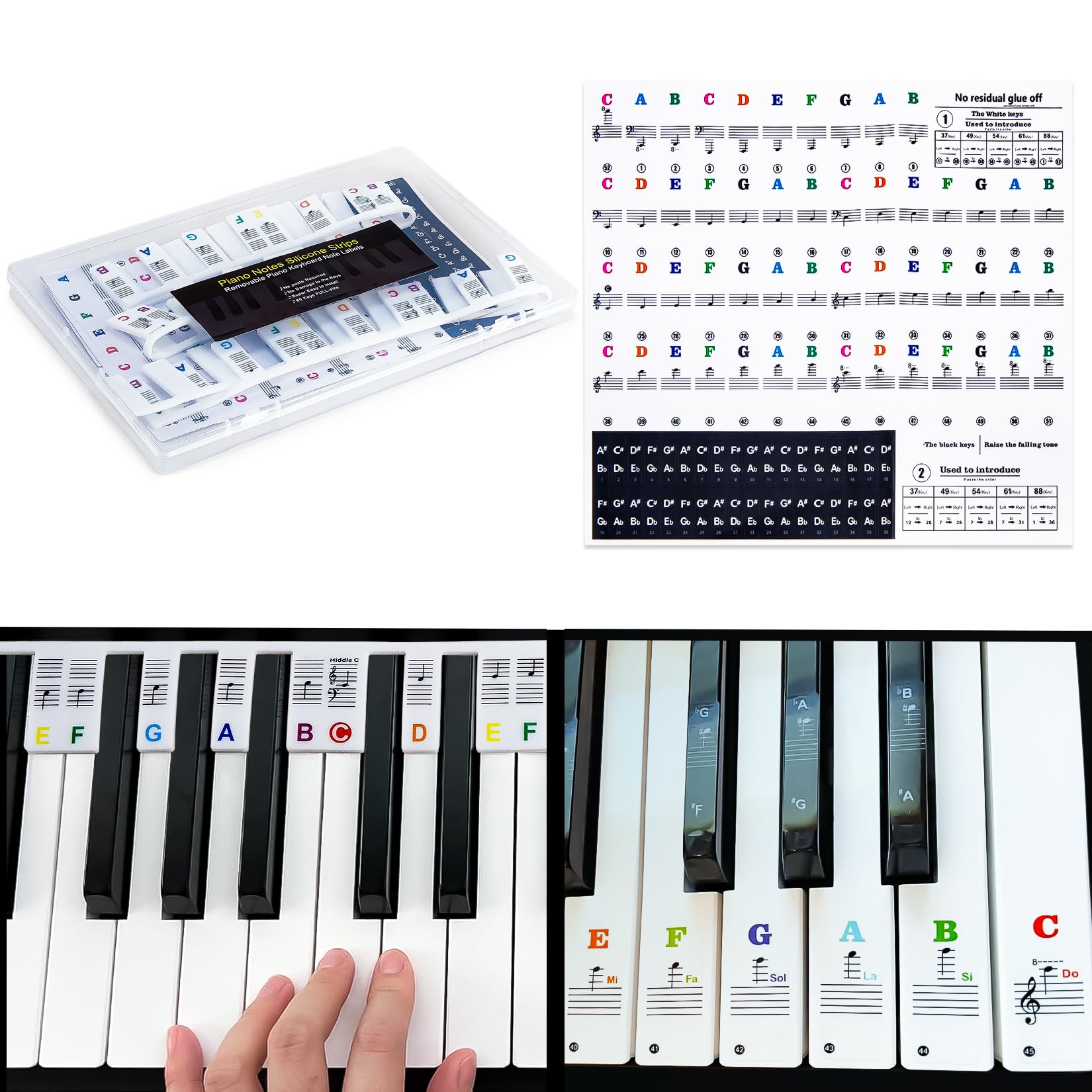 VixxNoxx Piano Key Stickers – Silicone Piano Keyboard Stickers Piano ...