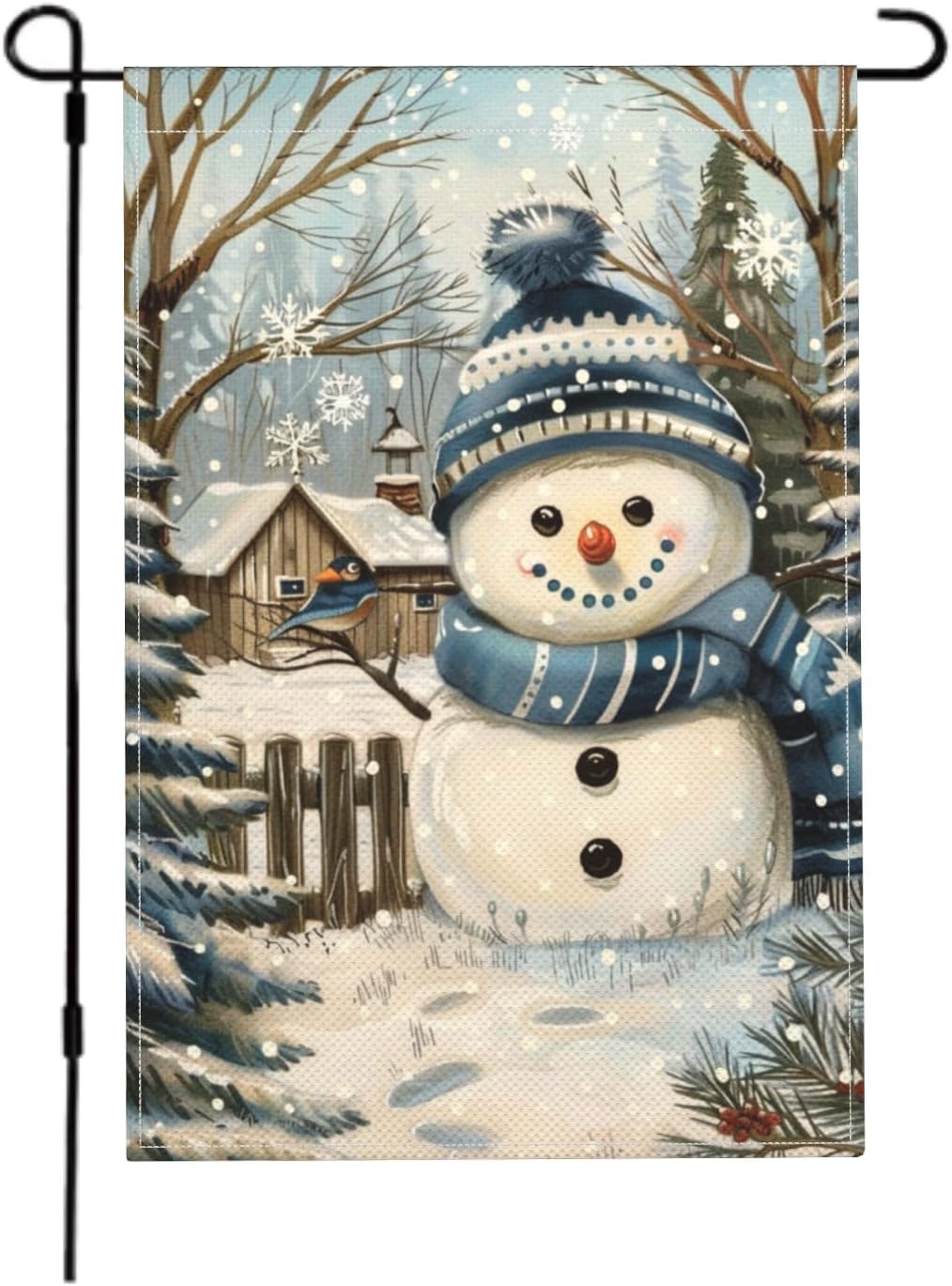 Amazon.com : Snowman Hello Winter Garden Flag 12x18 Snowflake Bird ...