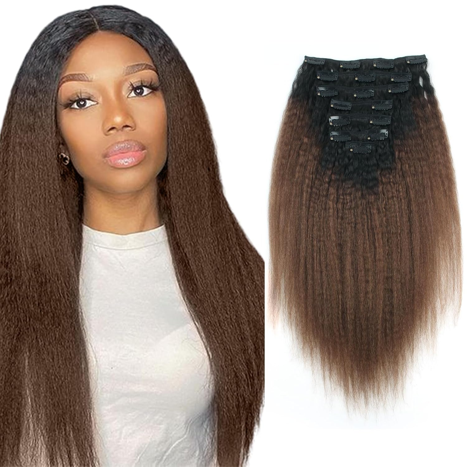 Amazon.com : MIMIESEAT Kinky Straight Clip in Human Hair Extensions ...