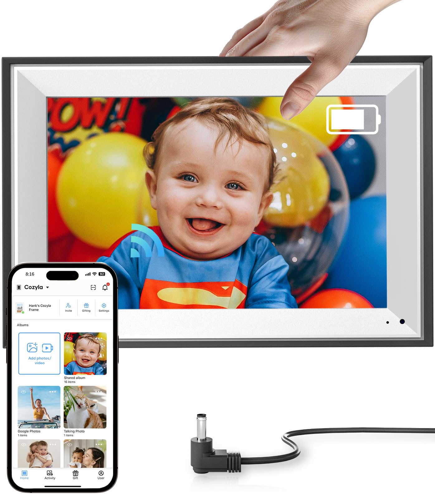 Cozyla Digital Picture Frame WiFi Battery Powered Send Pictures via ...