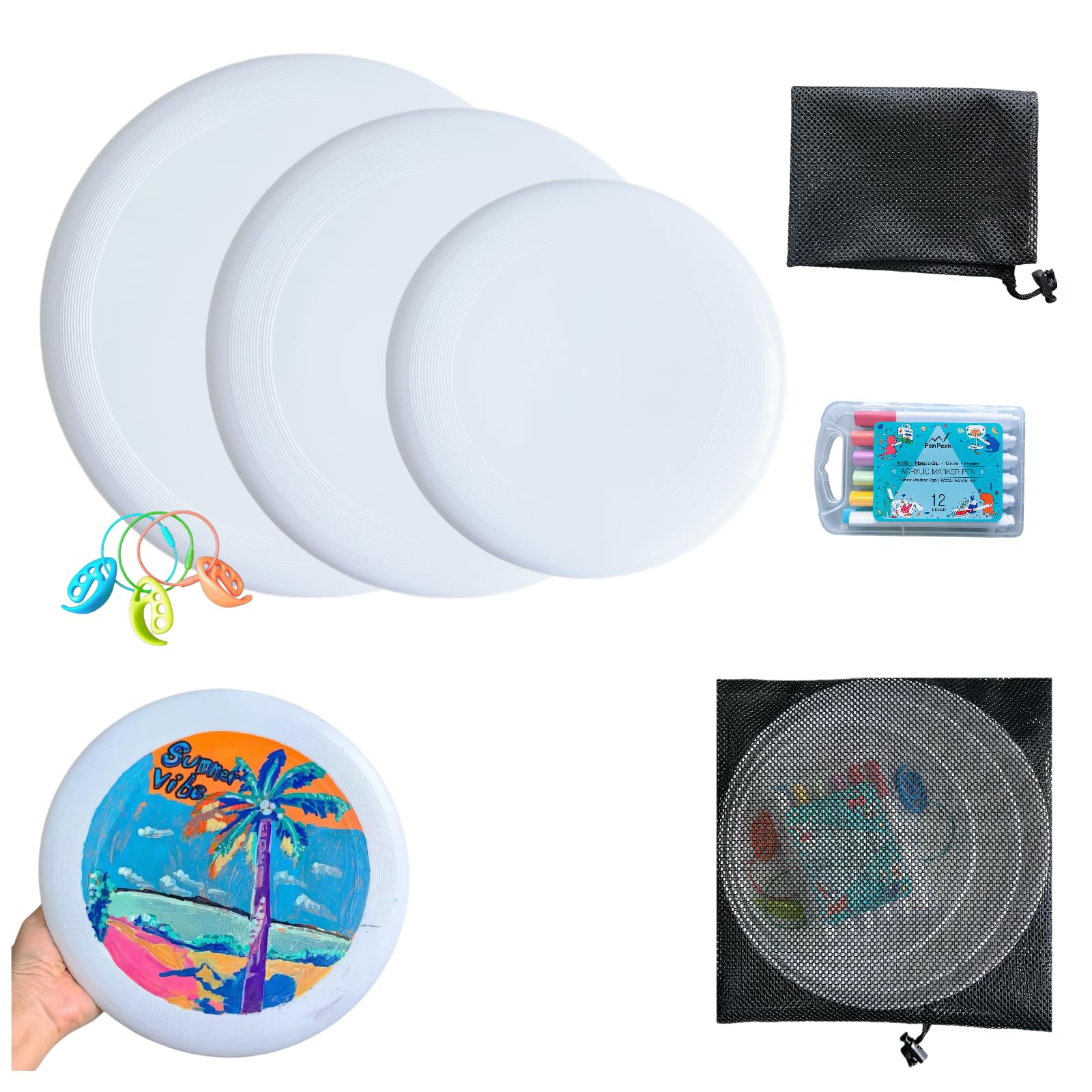 Graffiti Frisbee Set 3 Models Frisbee Acrylic Marker Color Hook Storage ...