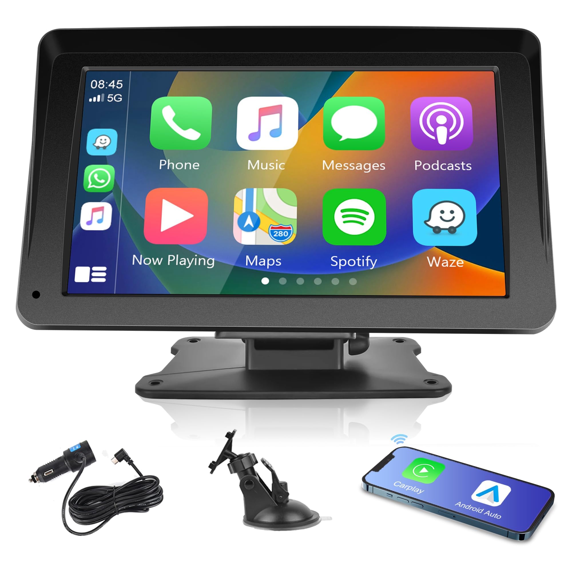 sans Fil Apple Carplay Android Auto Portable Autoradio 7 Pouces Écran ...