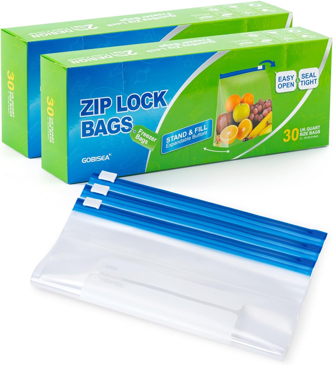 GobiSea 60 Pcs Zip Lock Freezer Bags - 1L, Ziplock Sandwich Bags Food ...