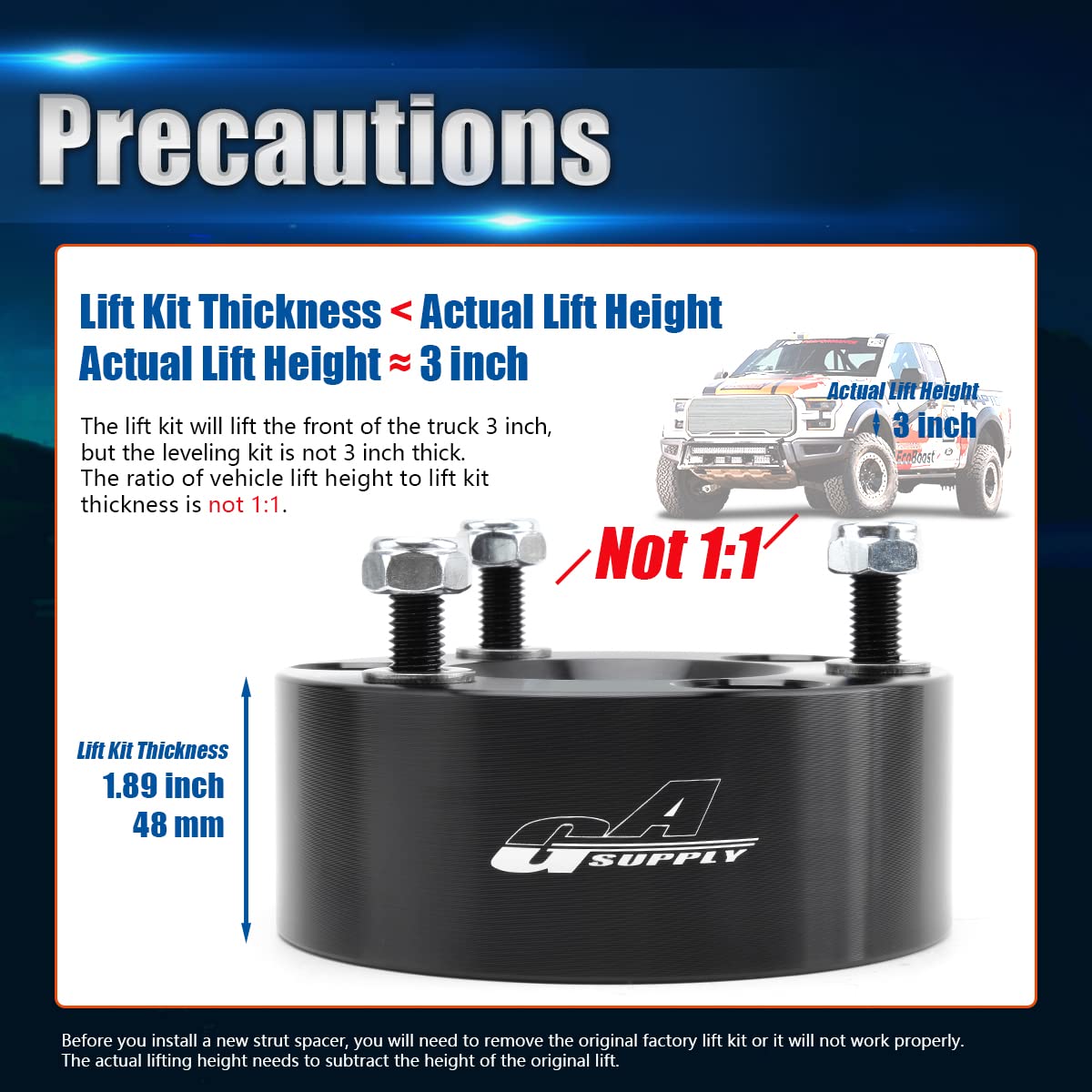Snapklik.com : 3" Front Lift Kit, GAsupply Forged Coil Lift Spacers ...