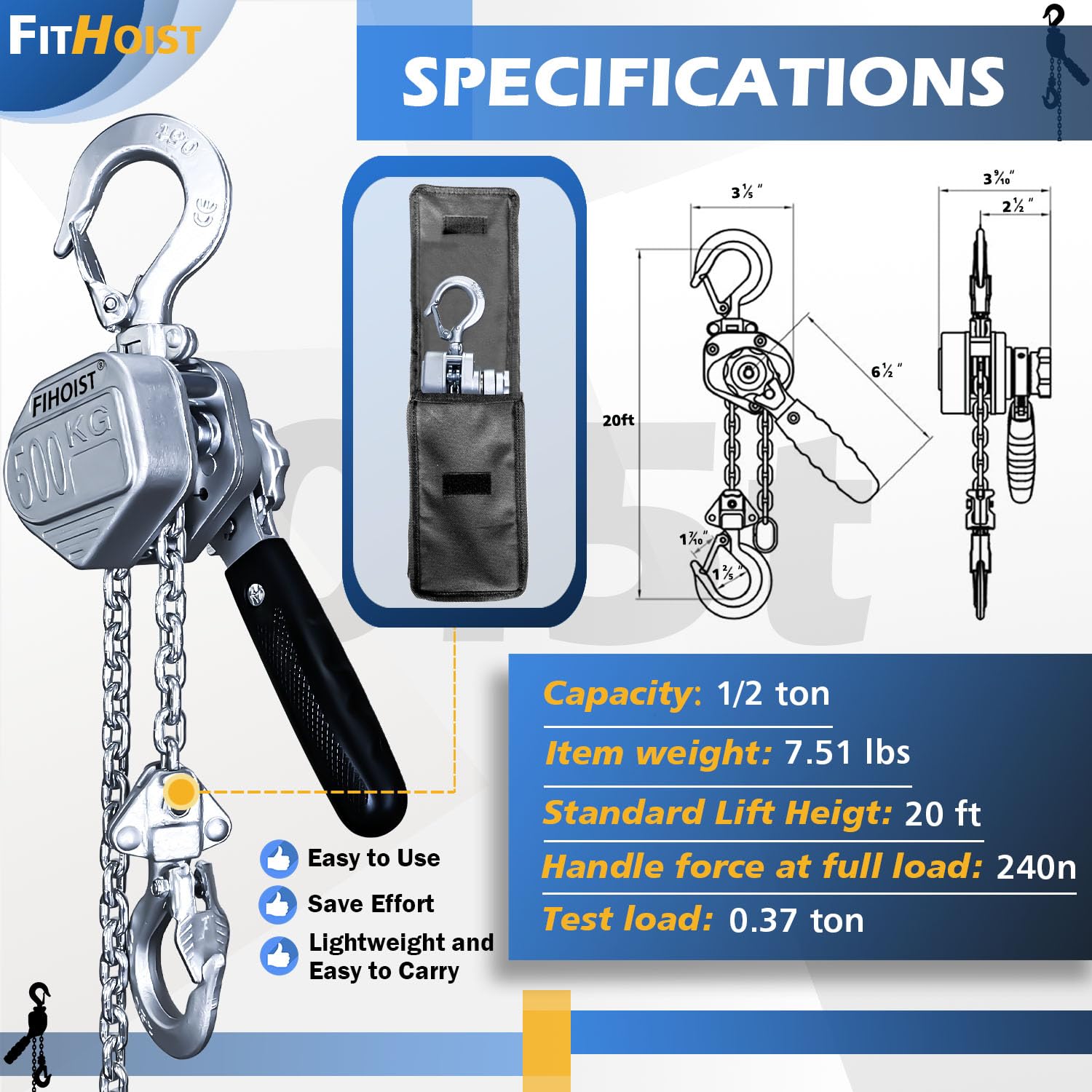 Snapklik.com : FITHOIST Mini Lever Hoist 1/2 Ton, Chain Hoist Come ...