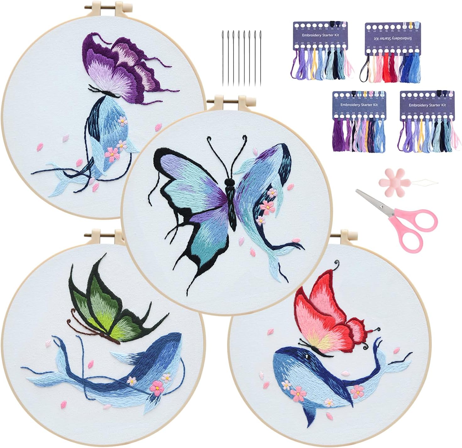 Amazon.com: CvYamku 4 Sets Embroidery Kit for Beginners, Embroidery ...