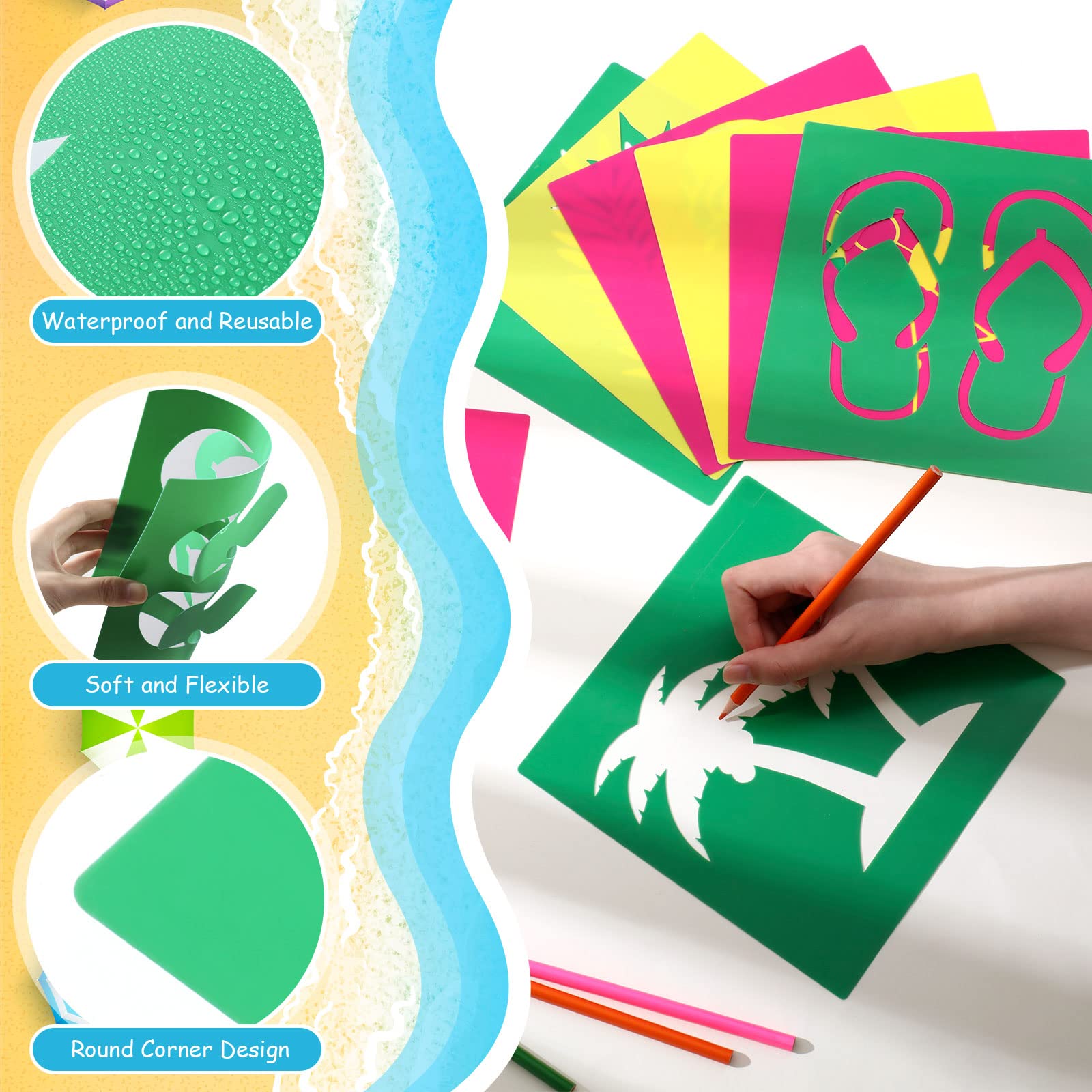 Snapklik.com : 24 Pieces Summer Stencils For Kids 8 Inches Drawing ...