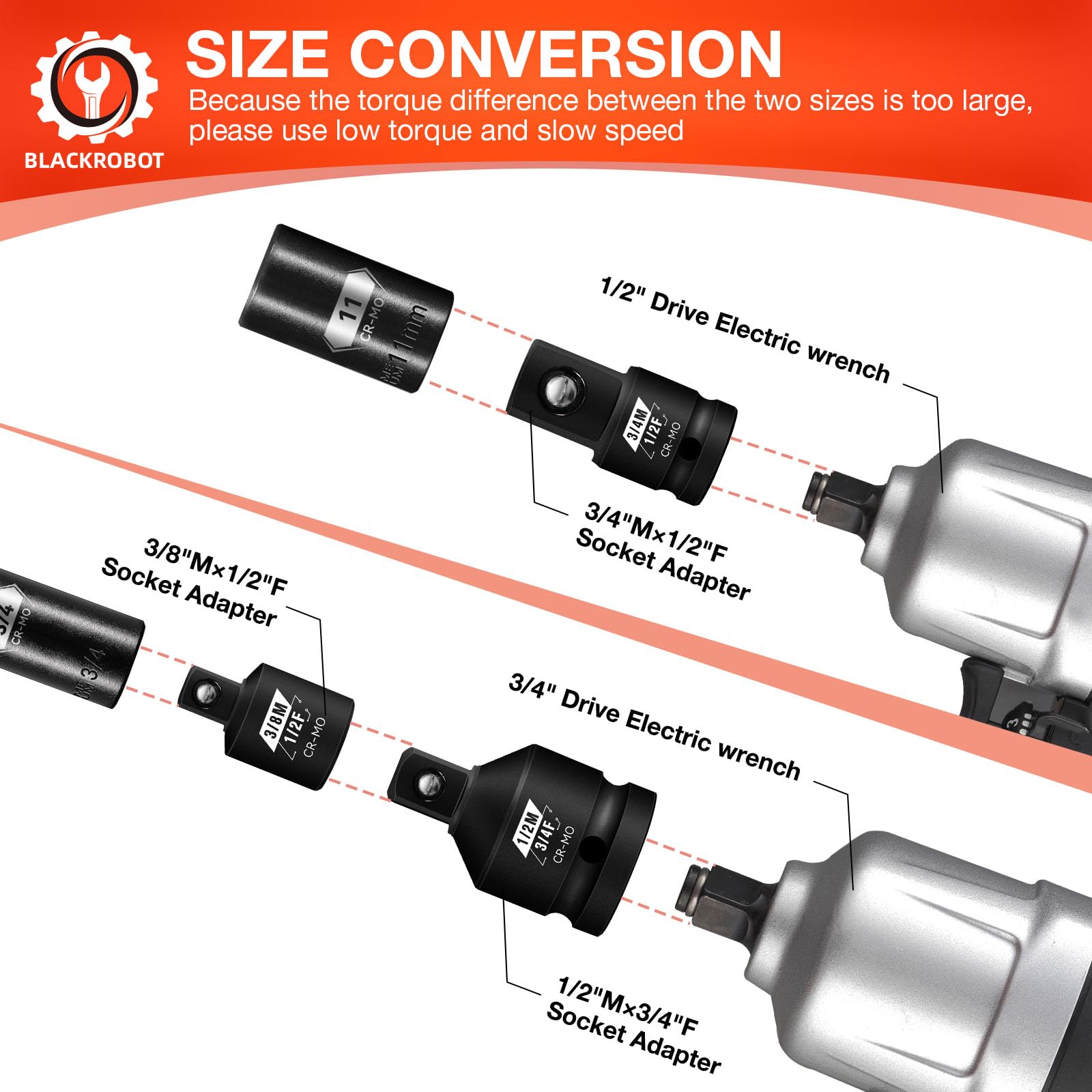 Snapklik.com : 8PCS Impact Socket Adapter Set, 1” 3/4” 1/4" 3/8" 1/2 ...