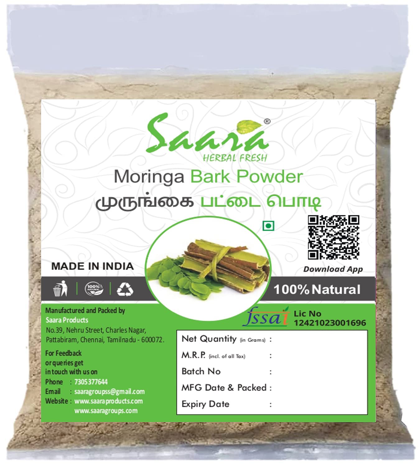 Saara HERBAL FRESH Murungai Pattai Powder, 50g, Drumstick Bark, Moringa ...