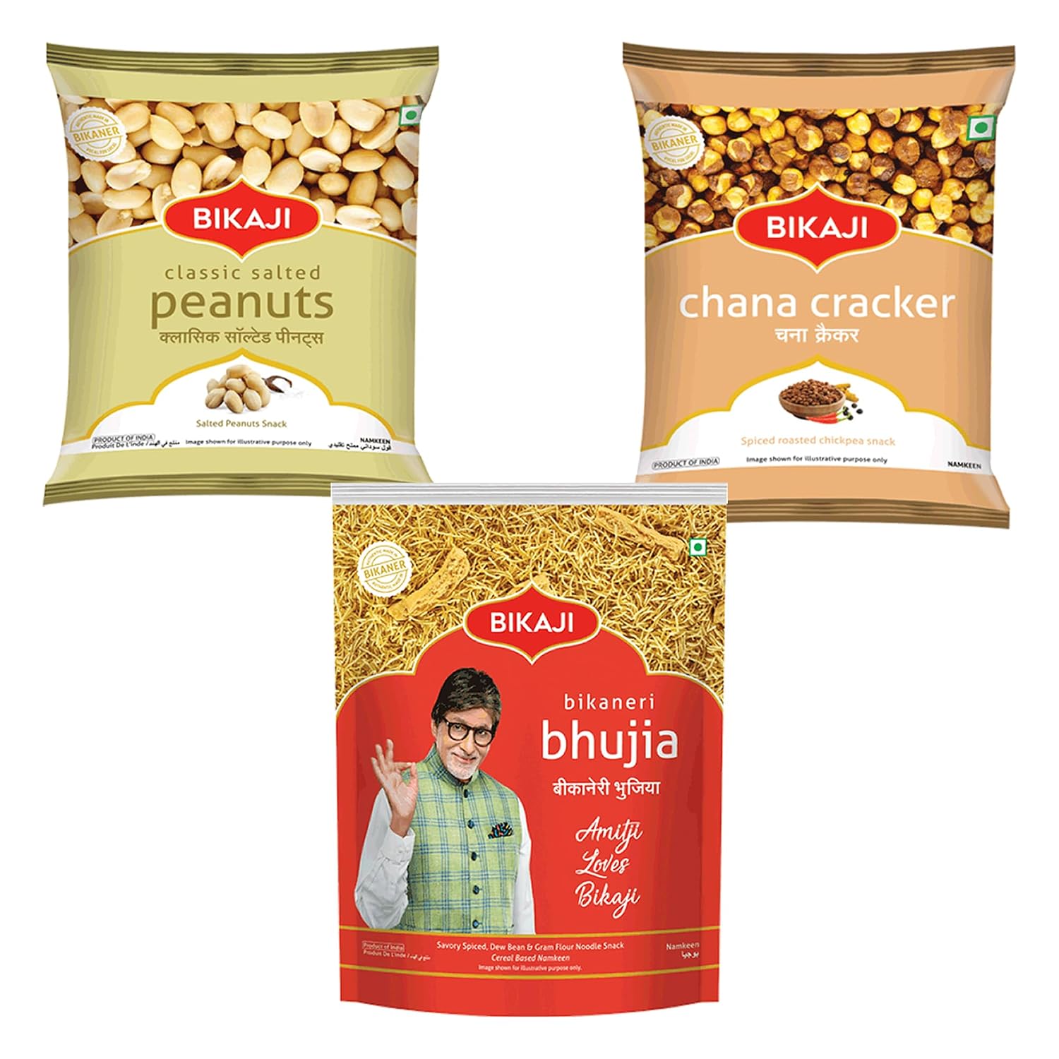 Amazon.com: Bikaji Salted Peanut, Bhujia & Roasted Chana Cracker Combo ...