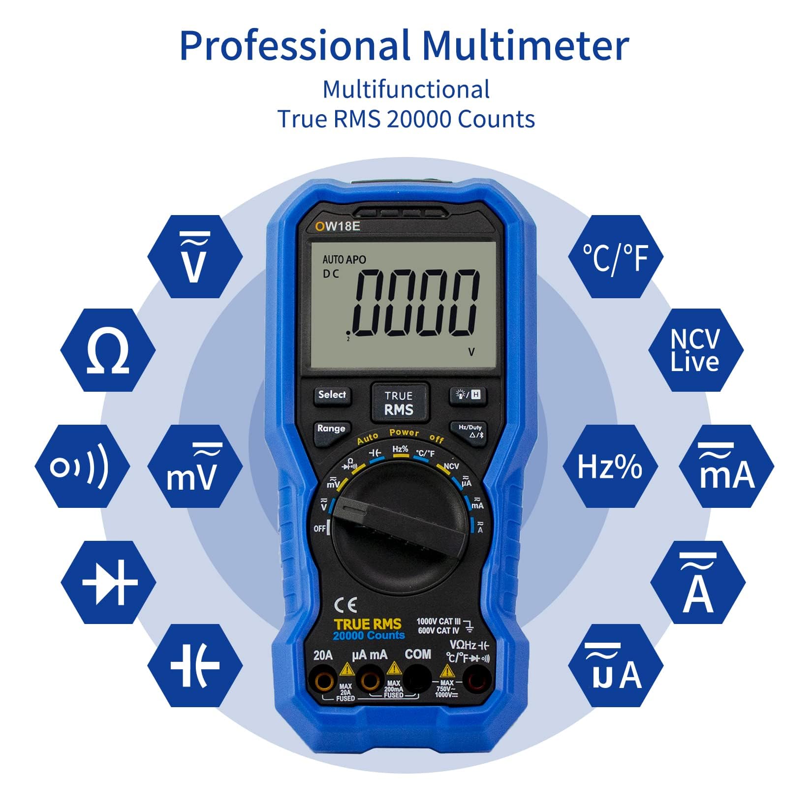 Snapklik.com : OW18E Bluetooth Digital Multimeter, 20000 Counts True ...