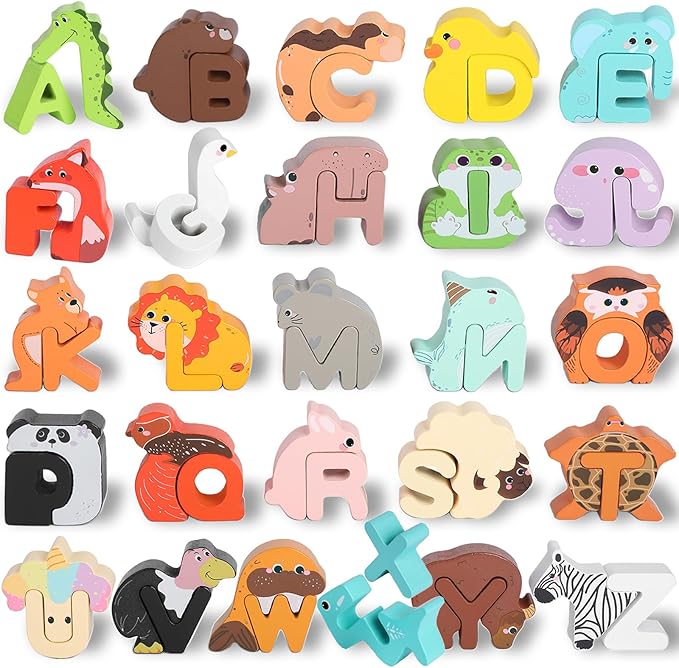 Amazon.com: Lasoba Animal Alphabet Puzzle Matching Game - Wooden ...