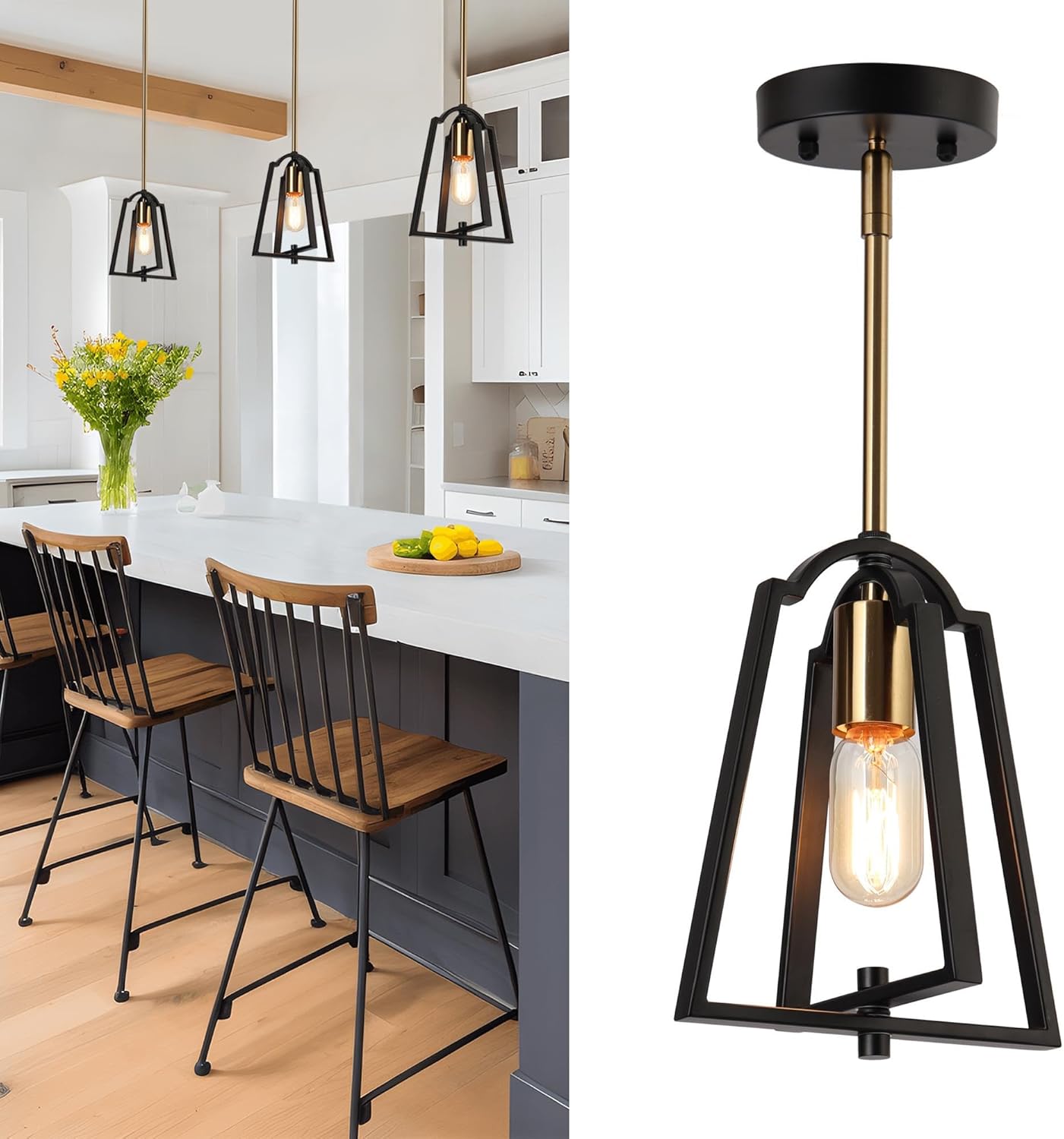 KSANA Black Pendant Light, Modern Farmhouse Rustic Vintage Hanging Lamp ...