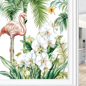 Amazon.com: Modern Flamingo Window Privacy Film, Colorful Nature Plants ...